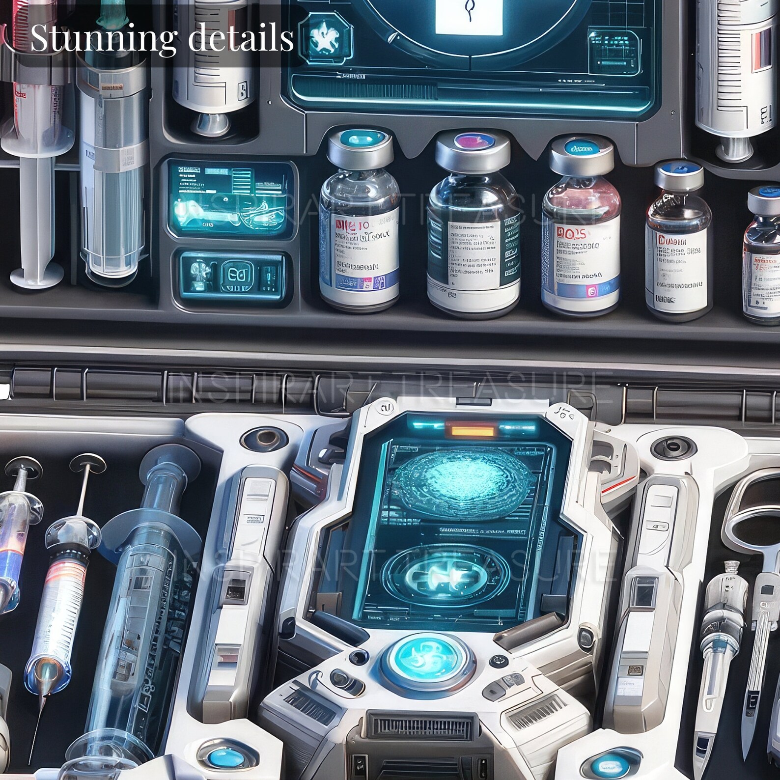 Sci-fi Medical Supply Bag Clipart, Watercolor Junk Journal Page ...