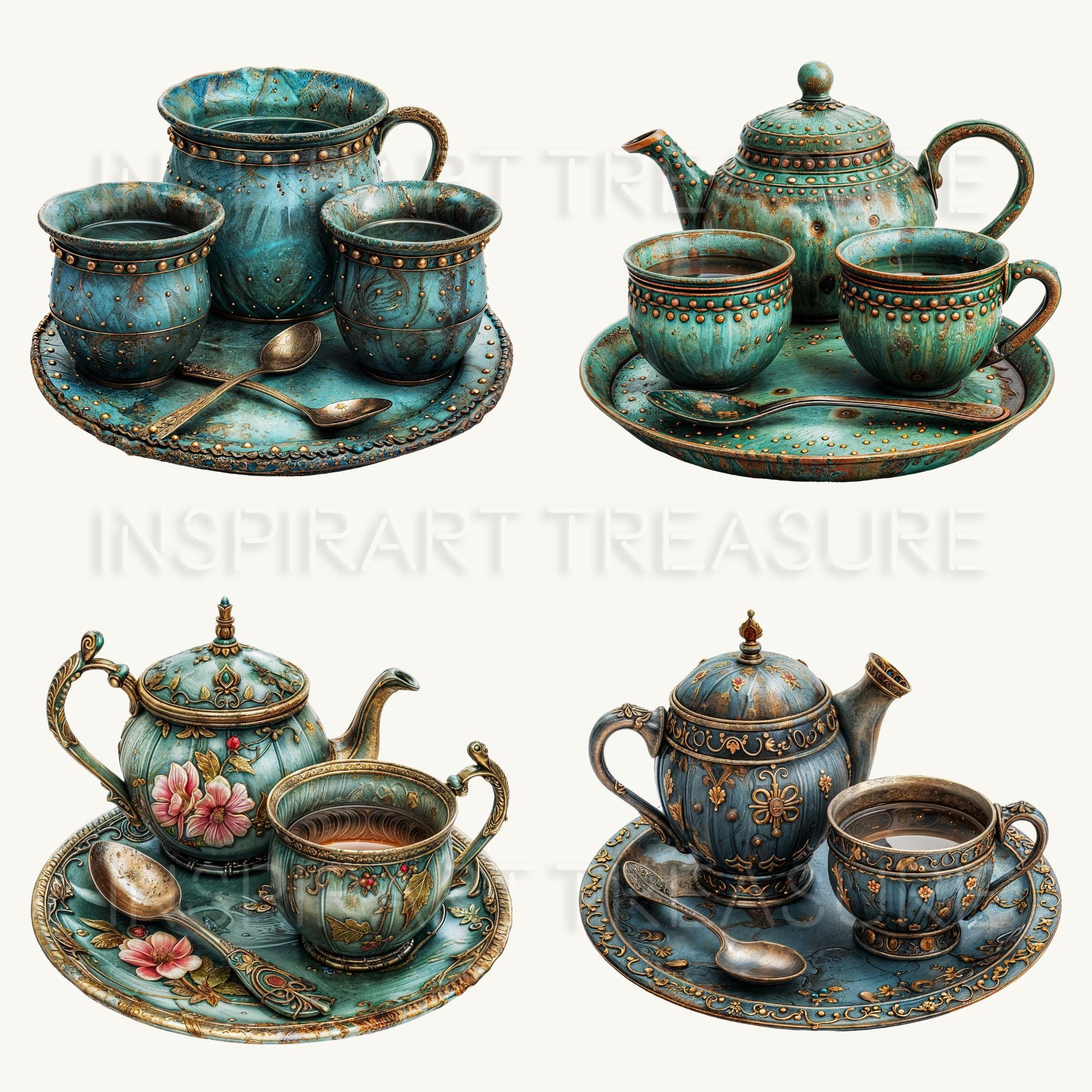 Fantasy Tea Set Clipart, Pretty Medieval Tea Party Cup Bulk Art ...