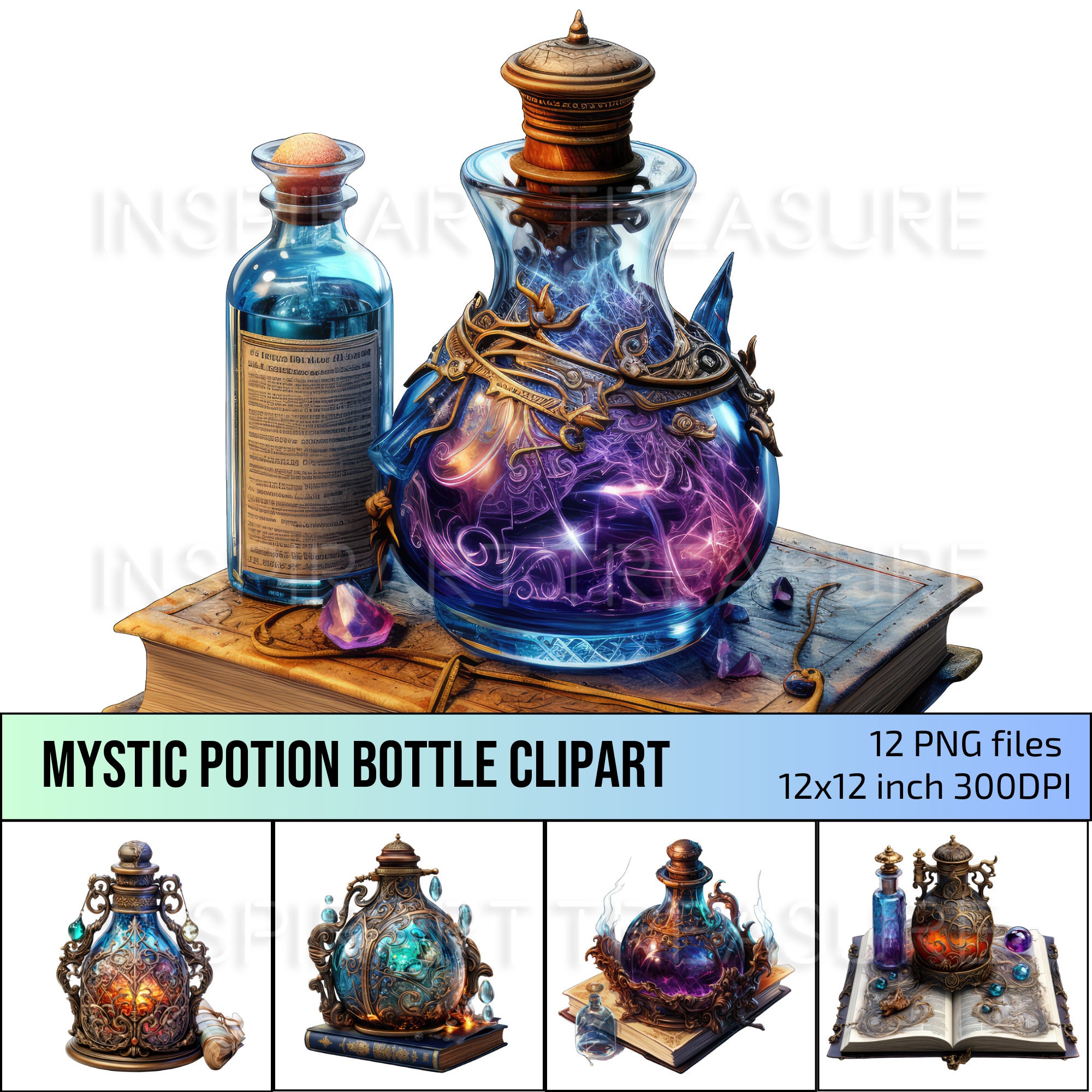 Mystic Potion Bottles Clipart PNG, Witchcraft Alchemy Bottles, Digital ...