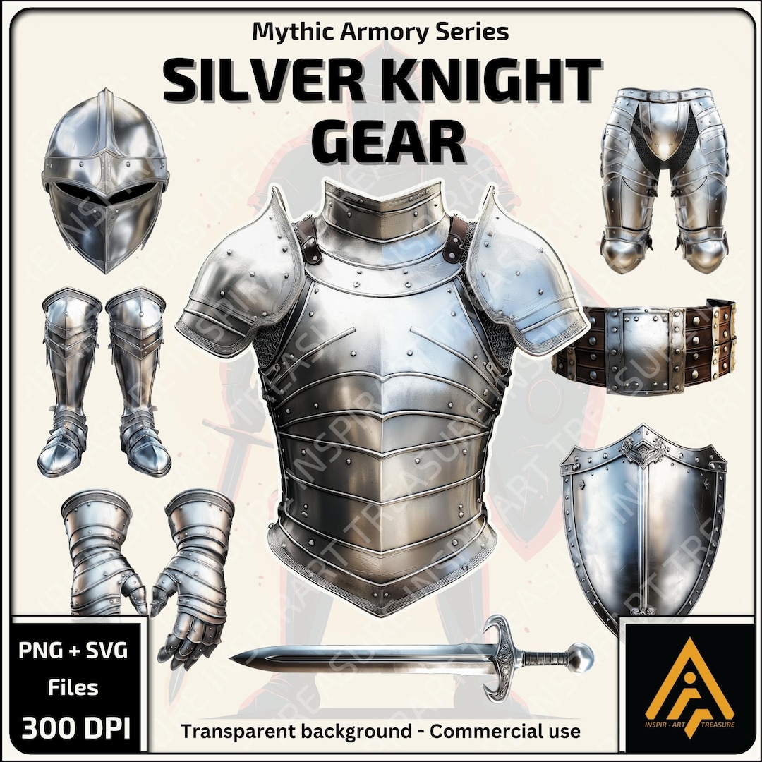 Silver Knight Armor Set Knight SVG PNG Full Armor Set Epic Battle ...