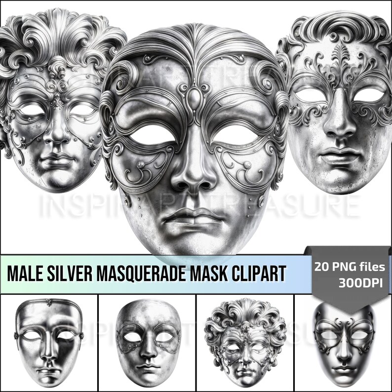 Silver Masquerade Mask Clipart PNG Carnival Masks for Man, Ideal for ...