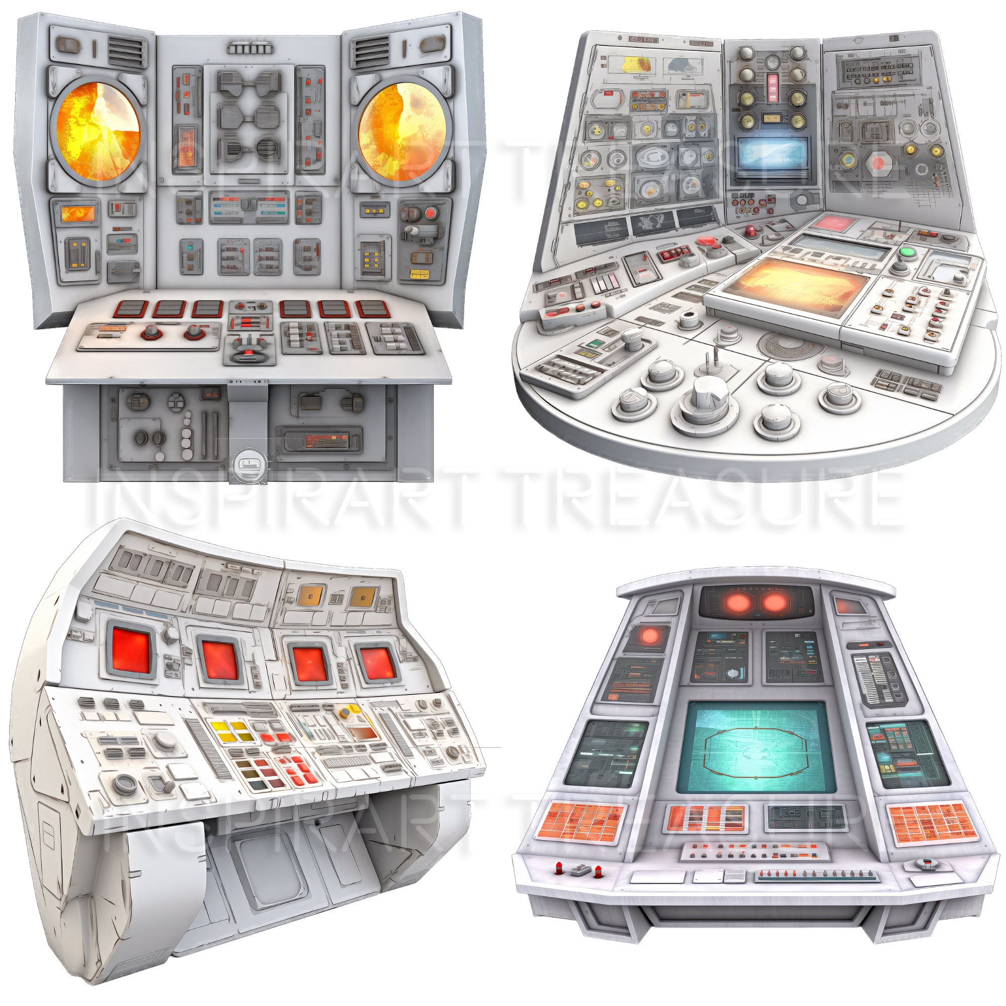 Watercolor Spaceship Control Panel Clipart Spaceship Junk Journal Page ...