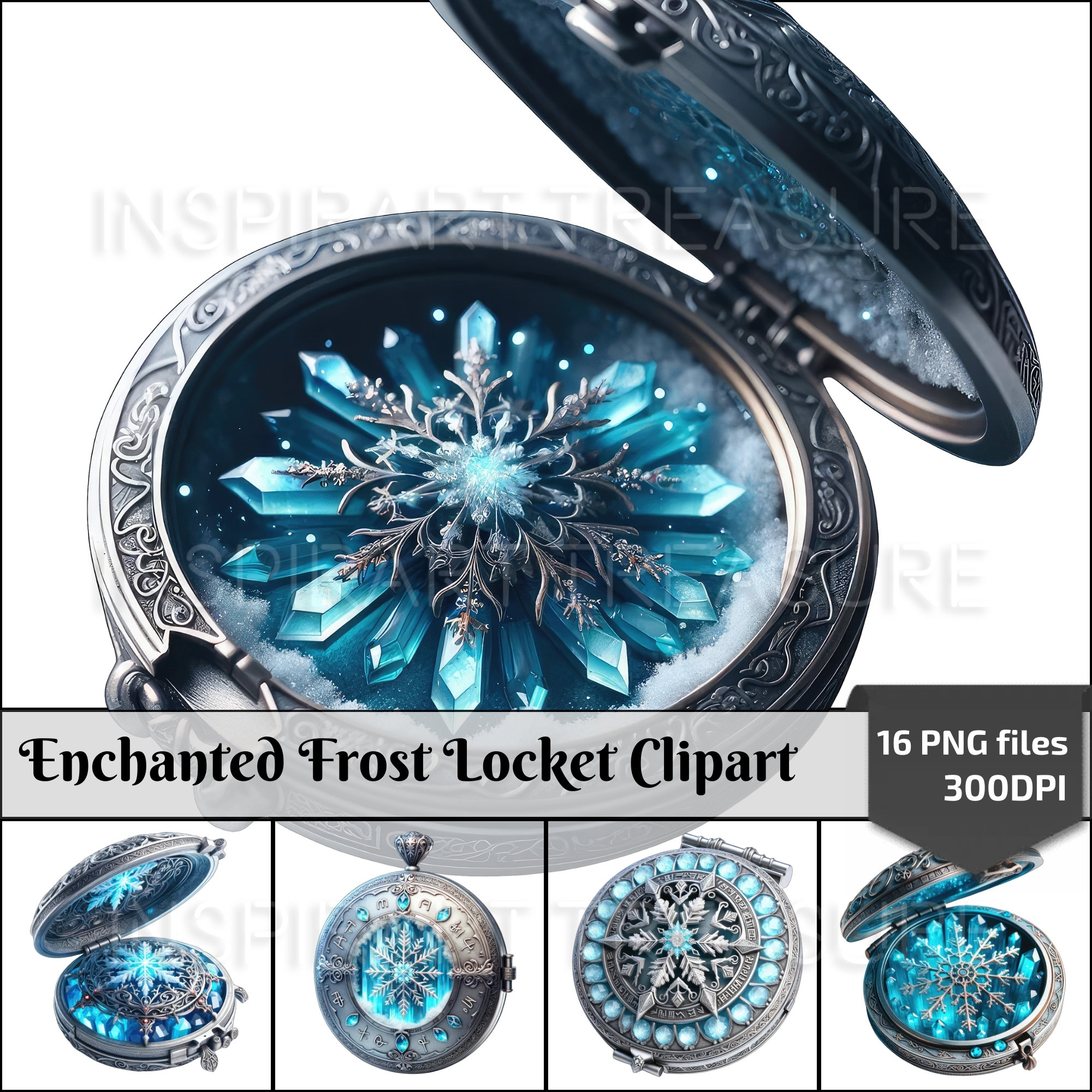 Enchanted Frost Locket Clipart, Enchanted Snowflake Digital Art ...