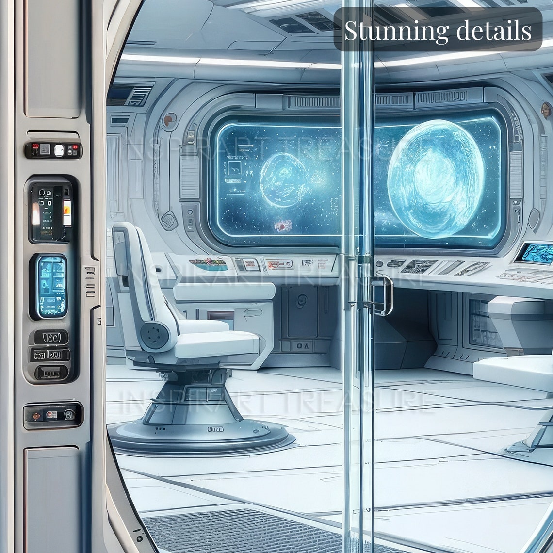 Watercolor Spaceship Command Room Clipart Spaceship Junk Journal Page ...