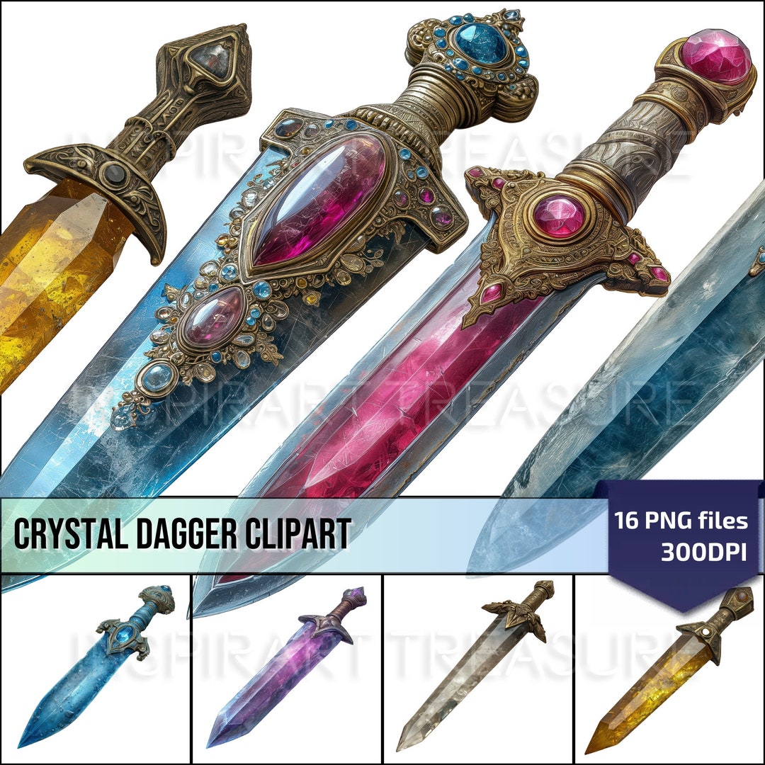 Crystal Daggers Fantasy Clipart, Mystical Medieval Weaponry for DIY ...