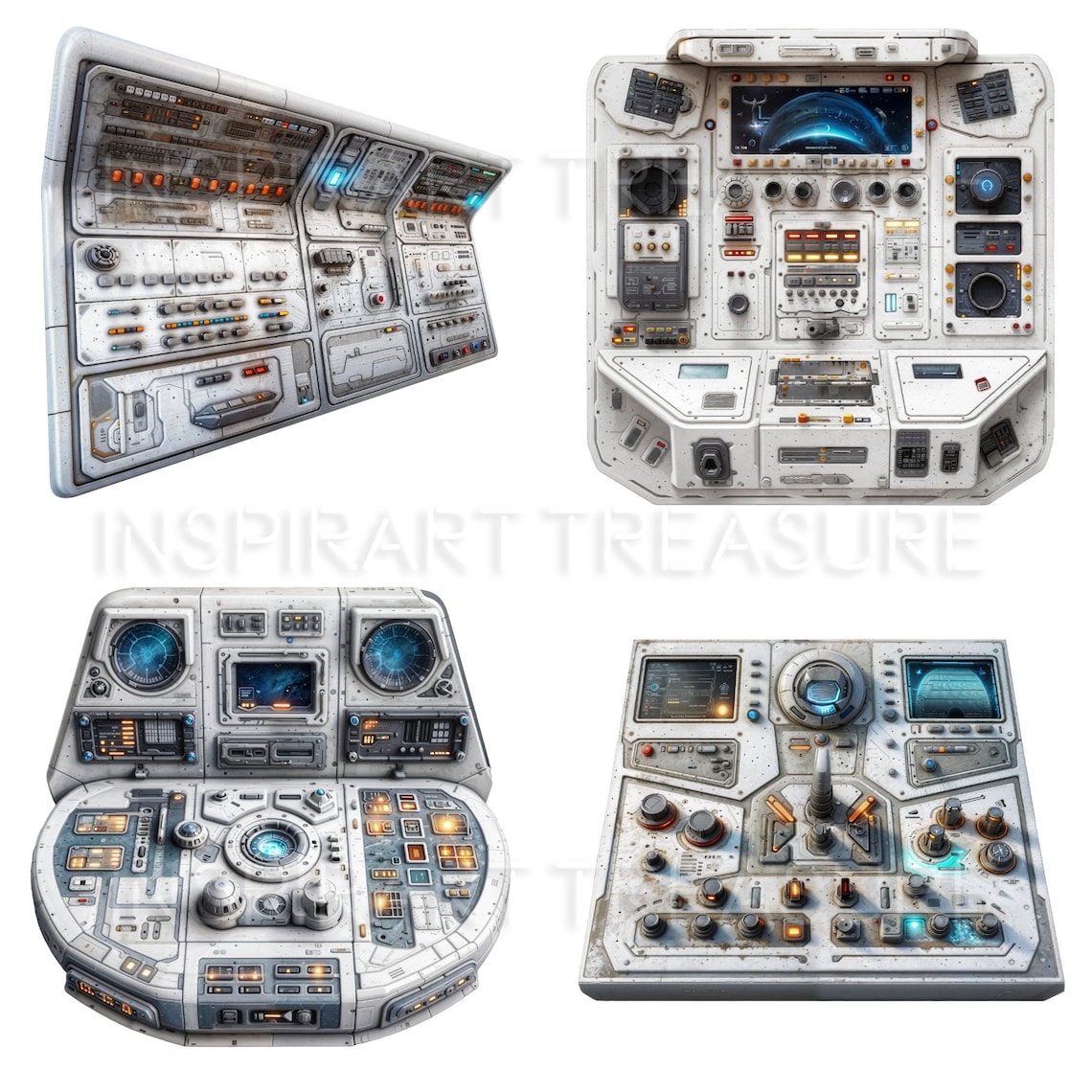 Watercolor Spaceship Control Panel Clipart Spaceship Junk Journal Page ...