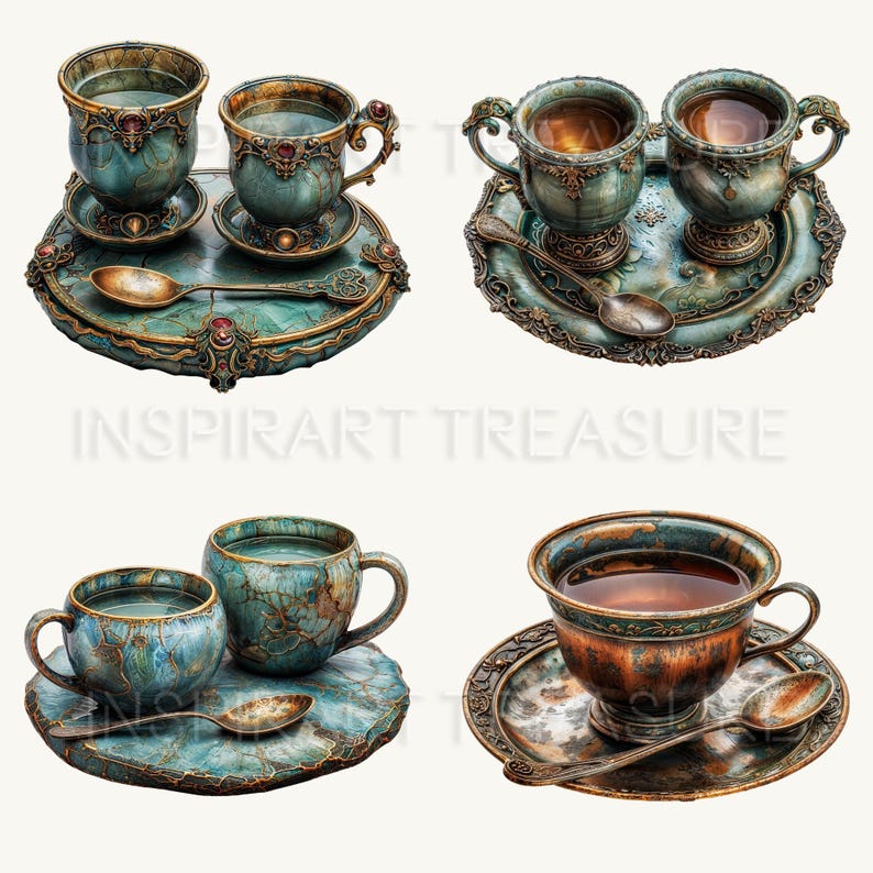 Fantasy Tea Set Clipart, Pretty Medieval Tea Party Cup Bulk Art ...