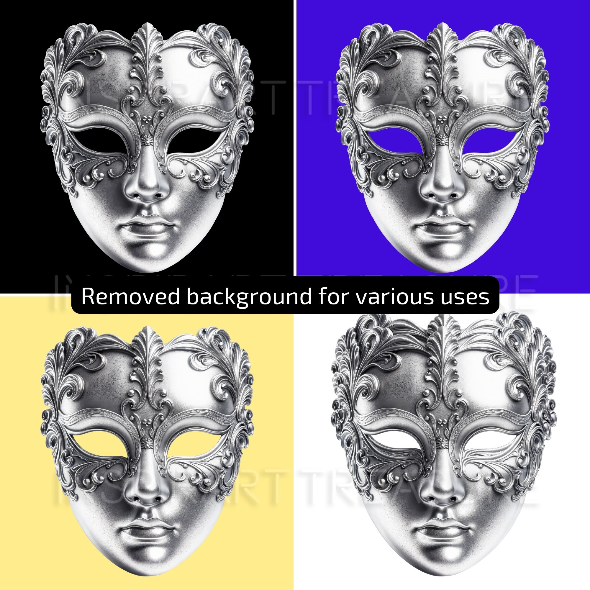 Silver Masquerade Mask Clipart PNG Carnival Masks for Woman, Ideal for ...
