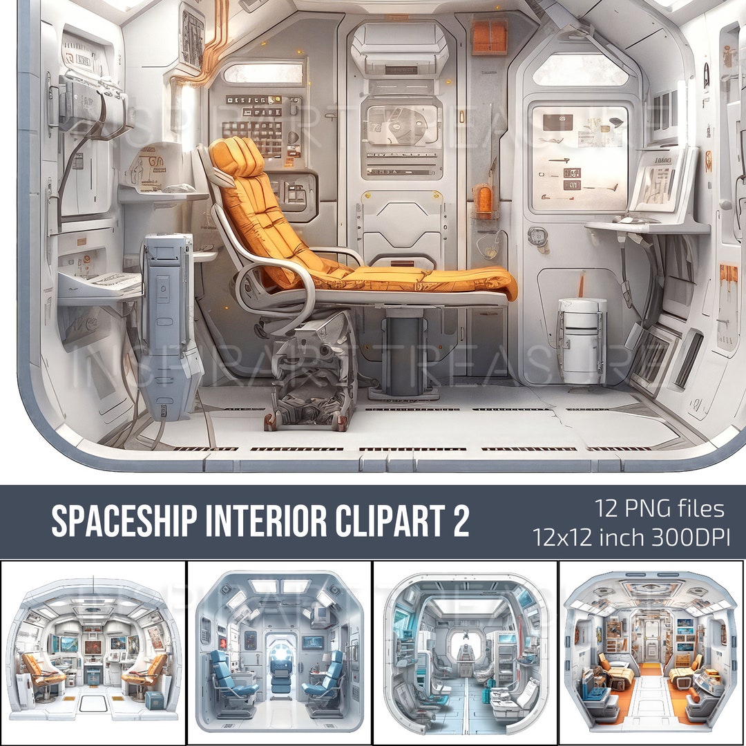 Sci-fi Clipart Space 02, Watercolor Spaceship Interior Clipart ...