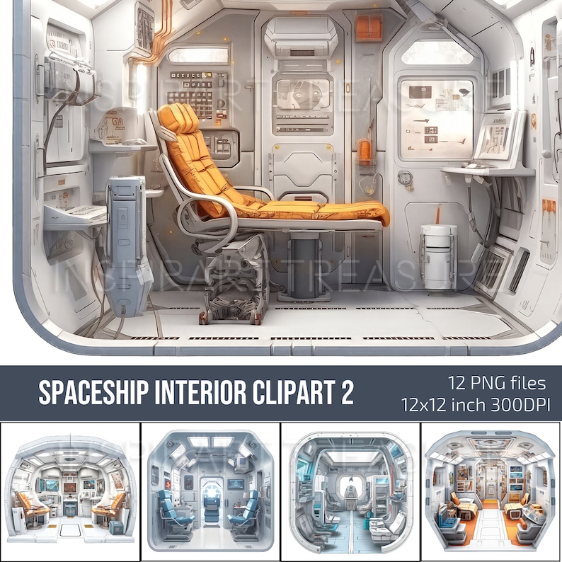 Sci-fi Clipart Space 02, Watercolor Spaceship Interior Clipart ...