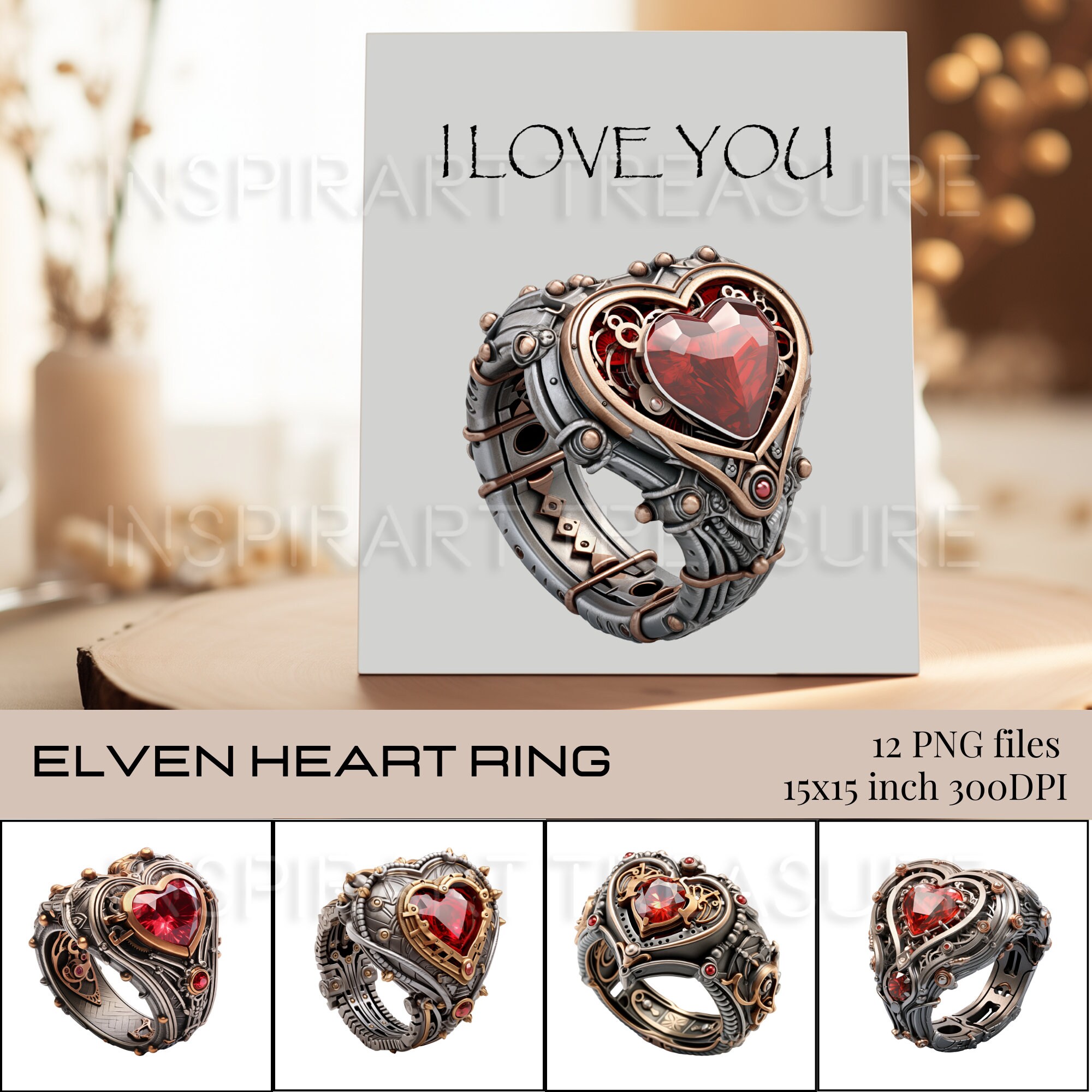 Magical Heart Rings Clipart, Elven Fairy Tale Bundle, Digital Scrapbook ...
