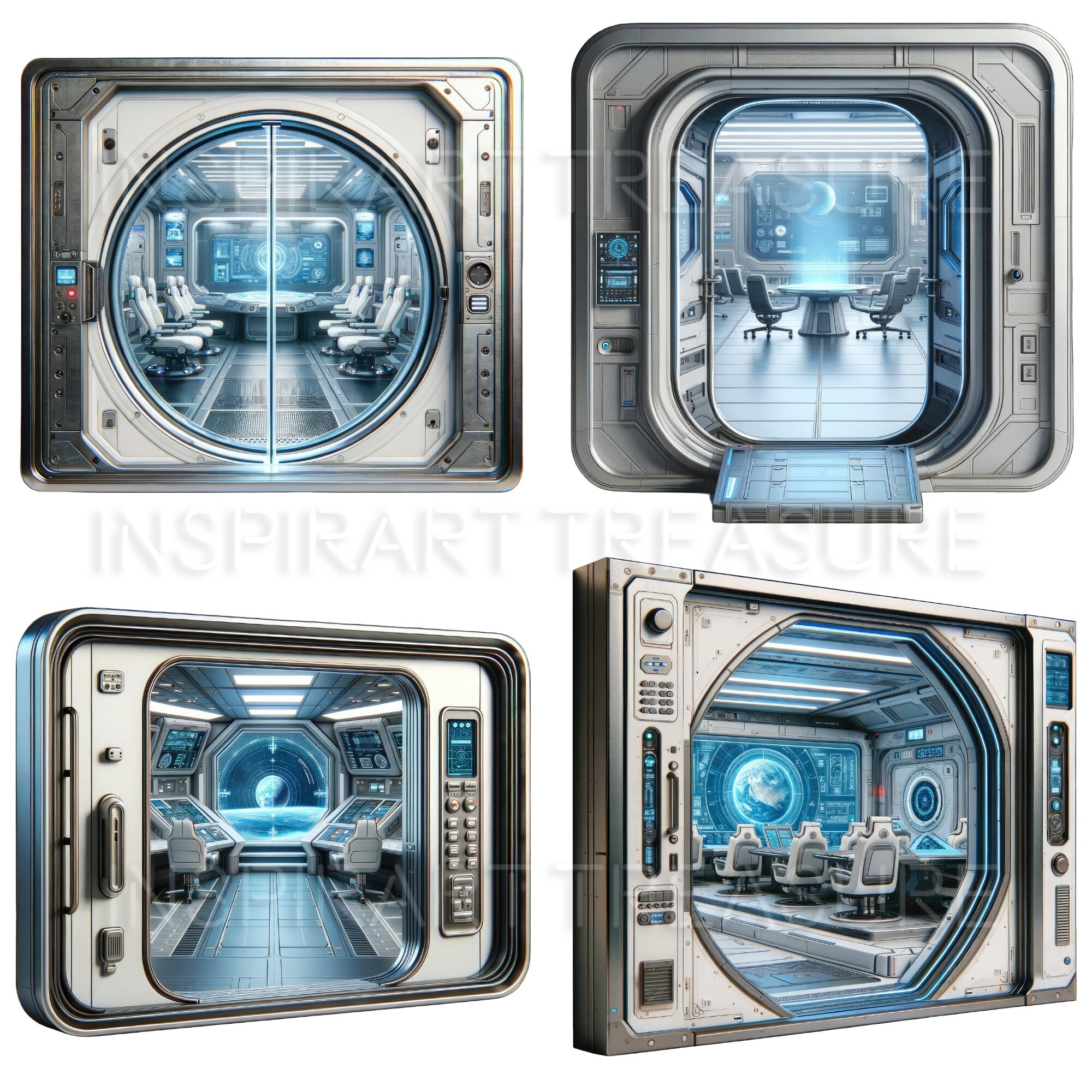 Watercolor Spaceship Command Room Clipart Spaceship Junk Journal Page ...