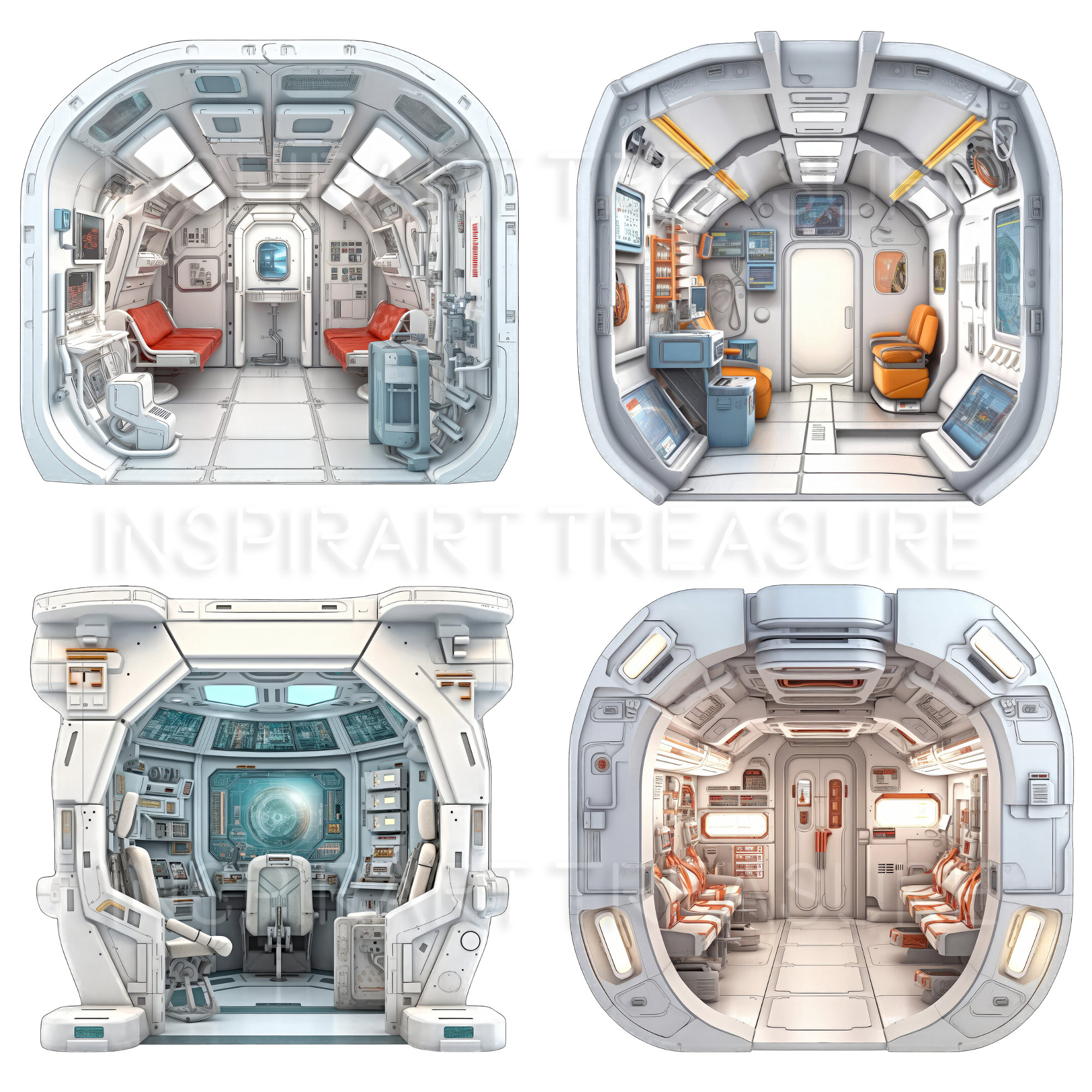 Sci-fi Clipart Space 01, Watercolor Spaceship Interior Clipart ...