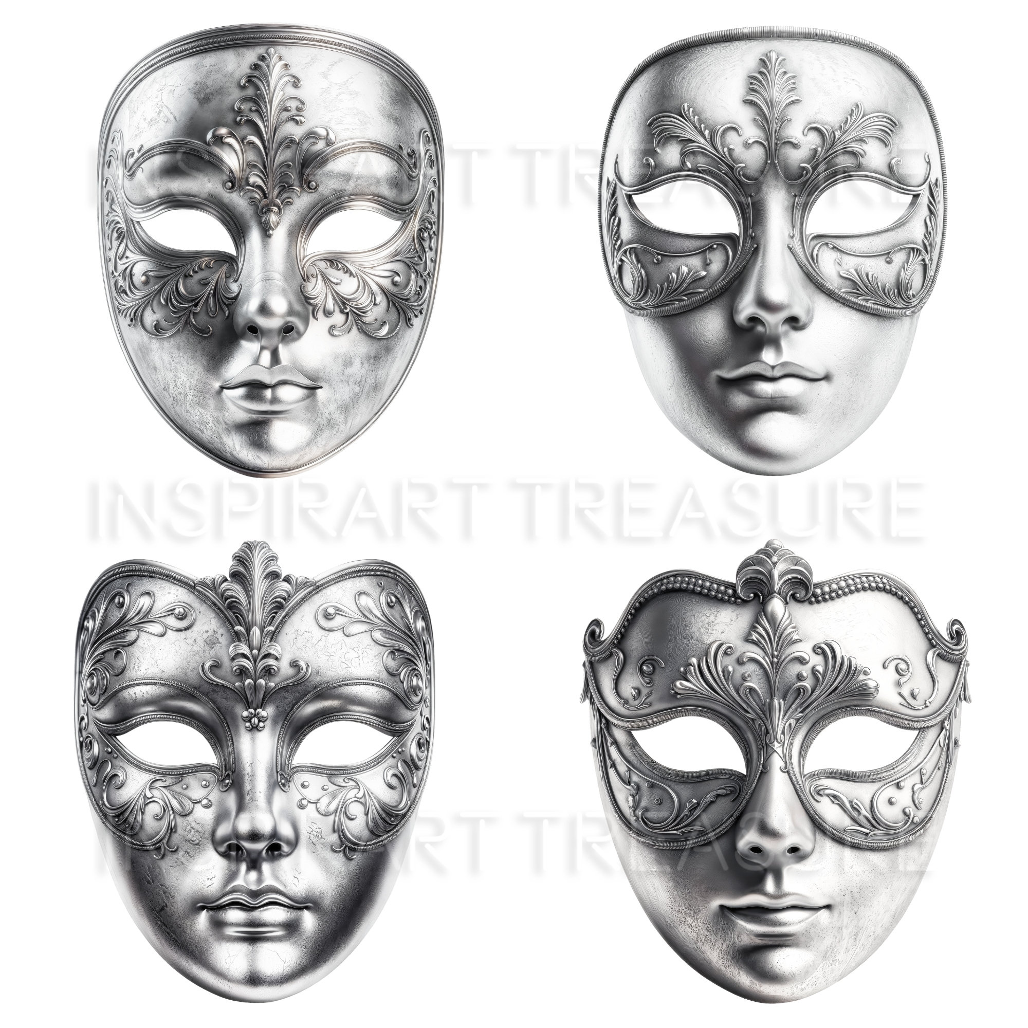 Silver Masquerade Mask Clipart PNG Carnival Masks for Woman, Ideal for ...