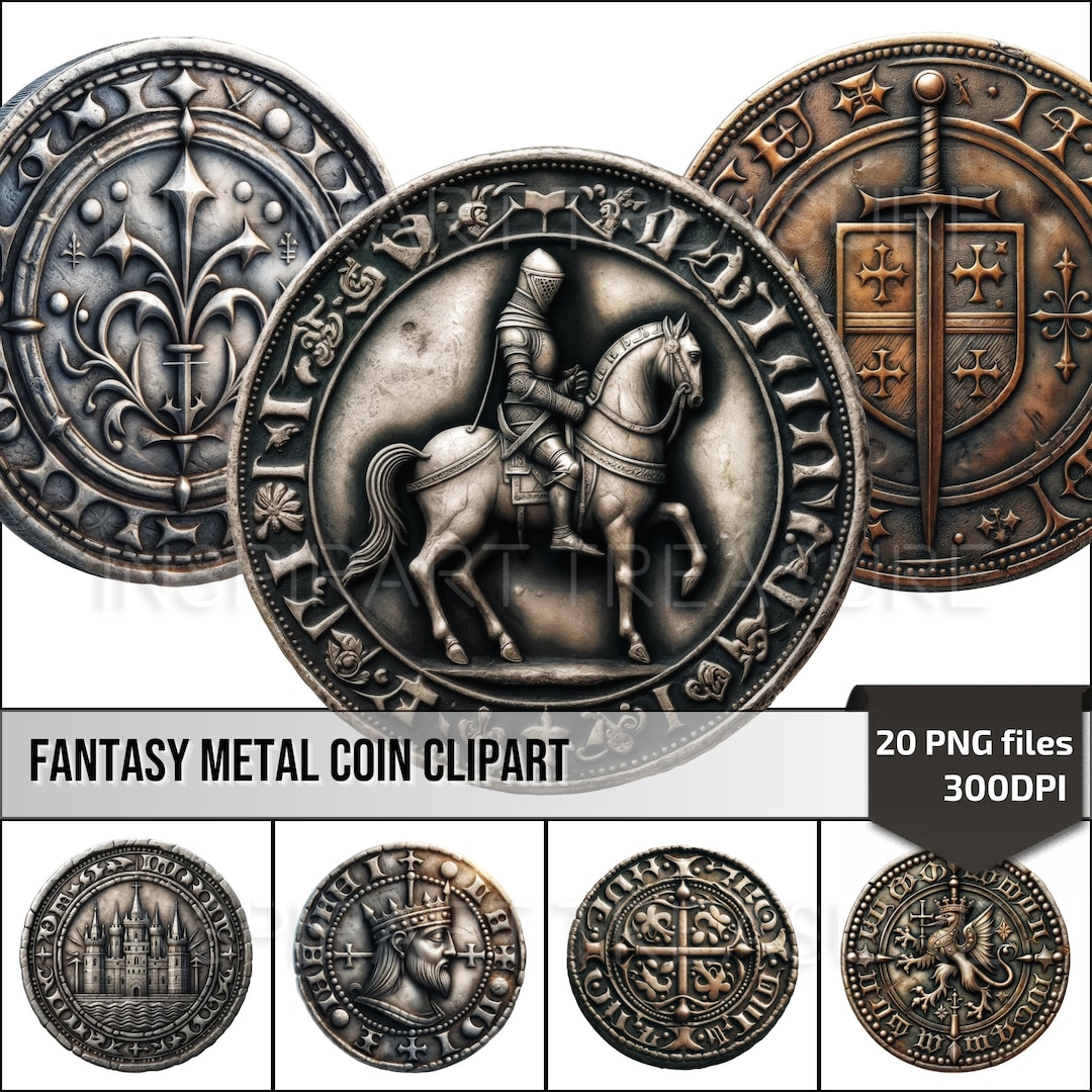 Fantasy Metal Coins Clipart, DND Metal Coin PNG Fantasy Currency Art ...