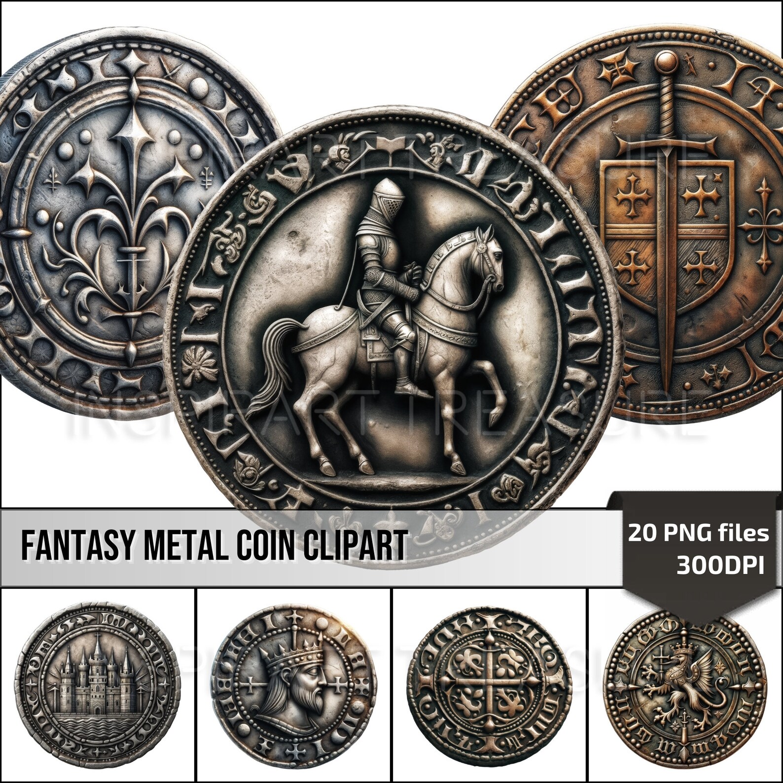 Fantasy Metal Coins Clipart, DND Metal Coin PNG Fantasy Currency Art ...