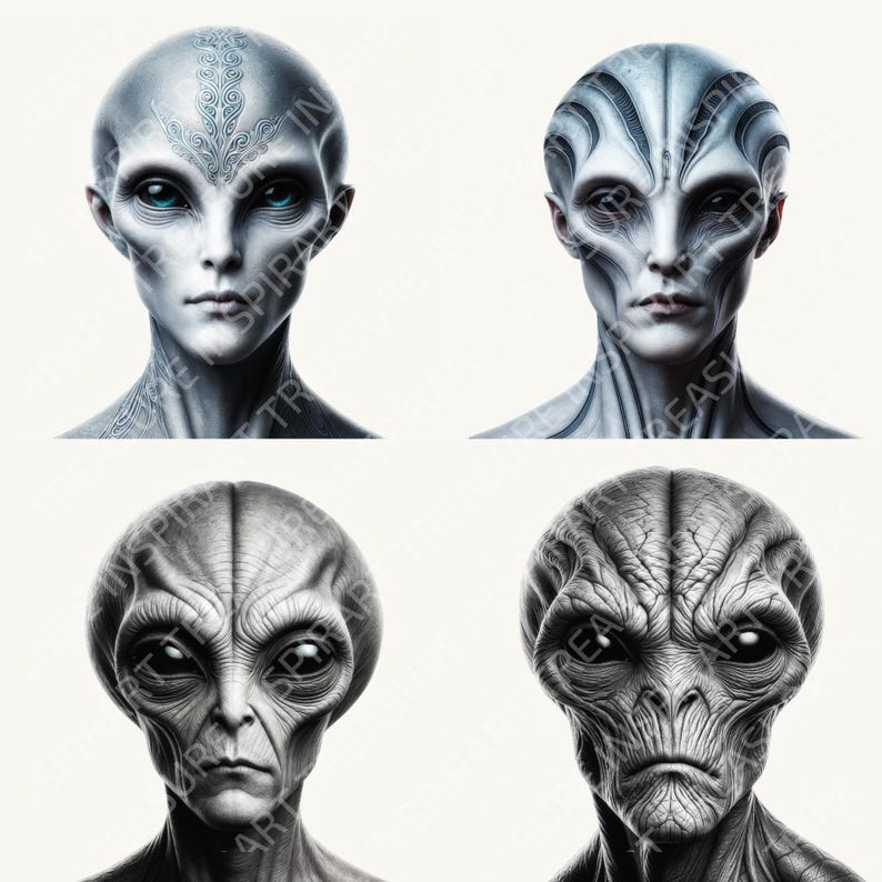 Realistic Alien Portrait Clipart, Alien Hominid Head PNG, Alien Couple ...