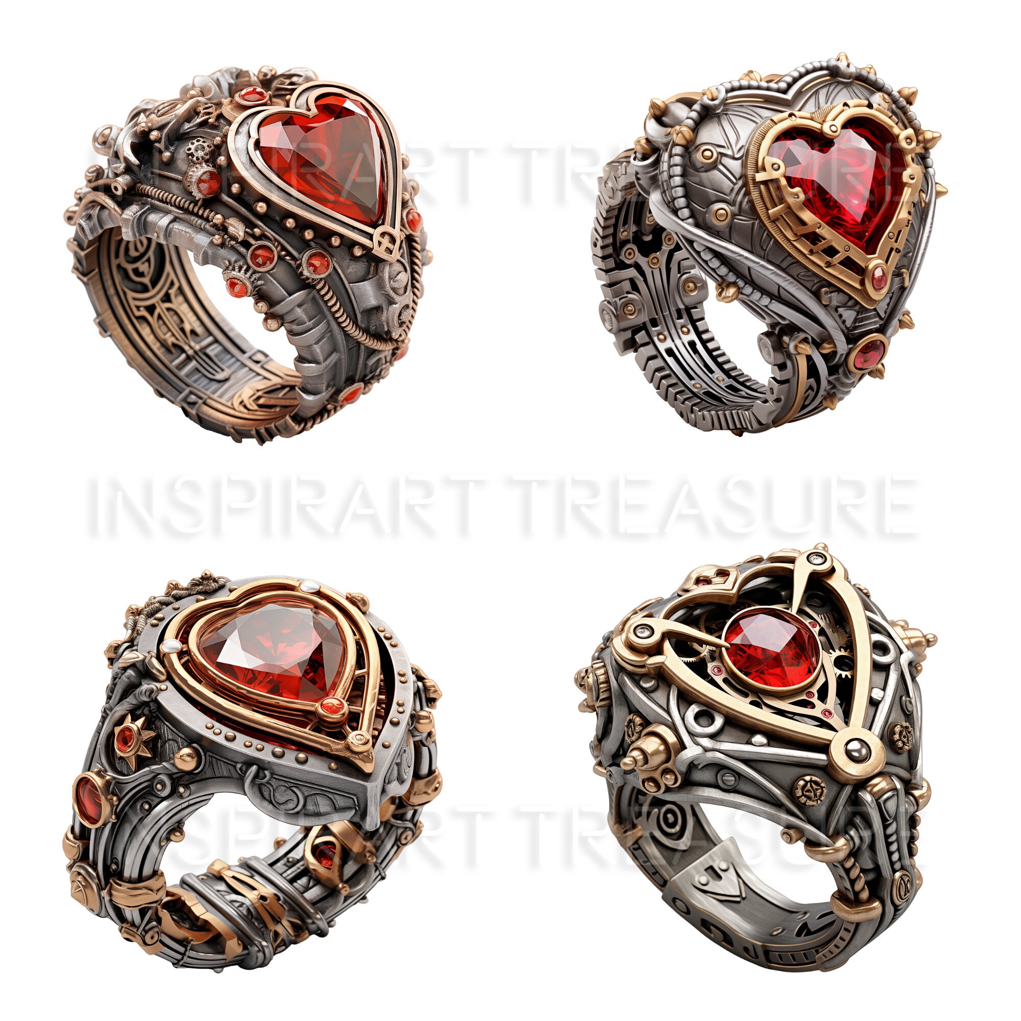 Magical Heart Rings Clipart, Elven Fairy Tale Bundle, Digital Scrapbook ...