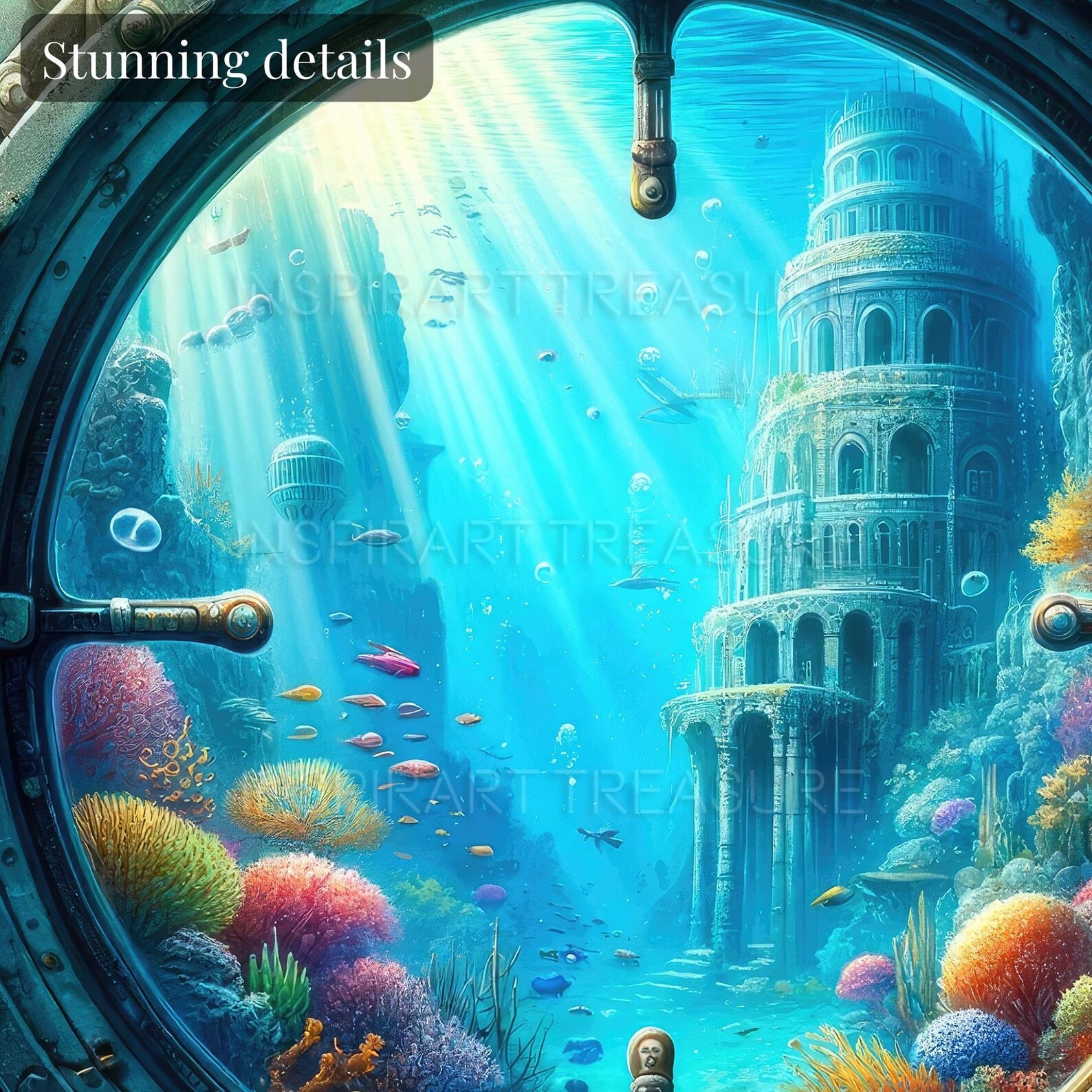 Underwater Fantasy Submarine Window Clipart, Ancient City View, Perfect ...