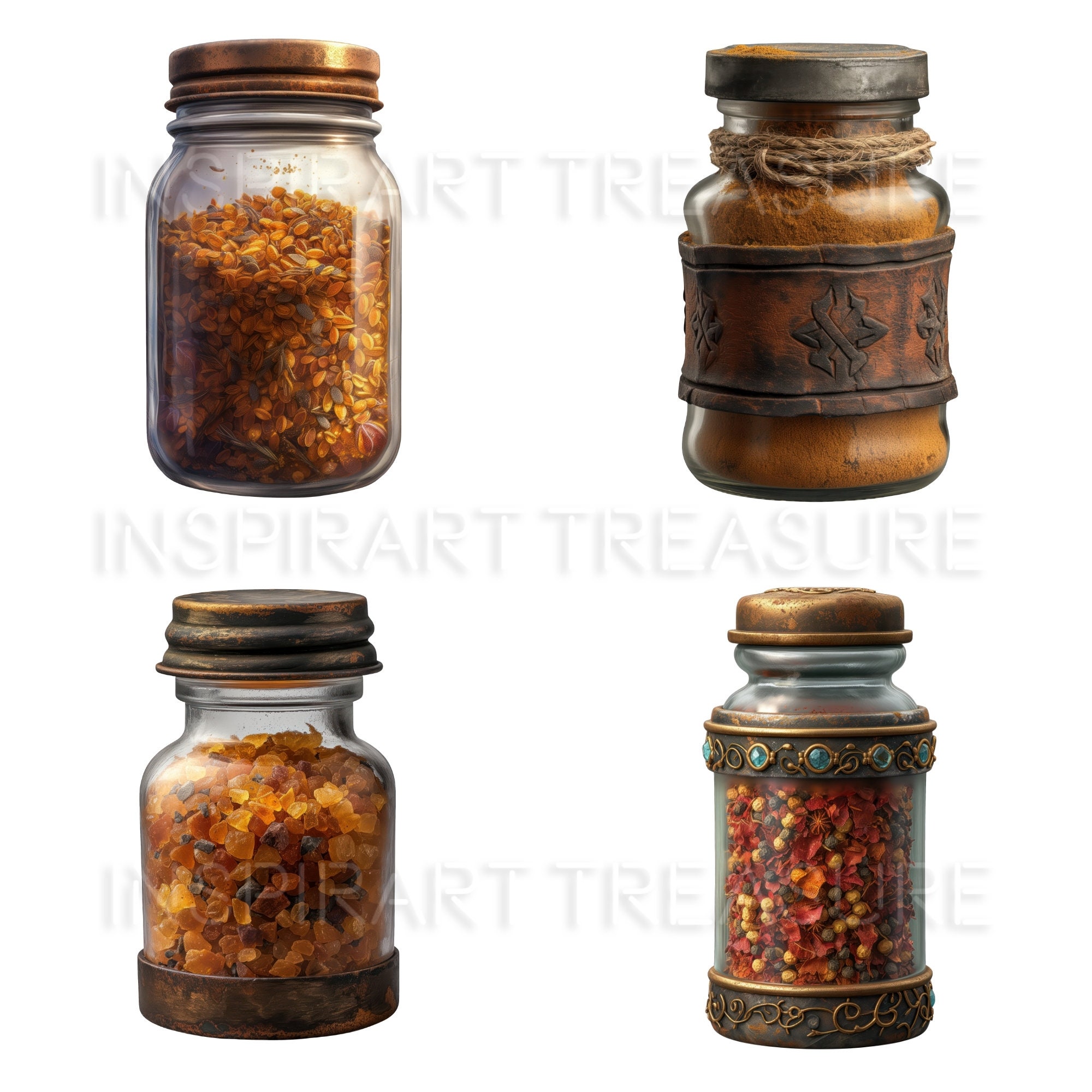 Glass Spice Jars Clipart, Small Glass Jars With Lids, Glass Bottles ...