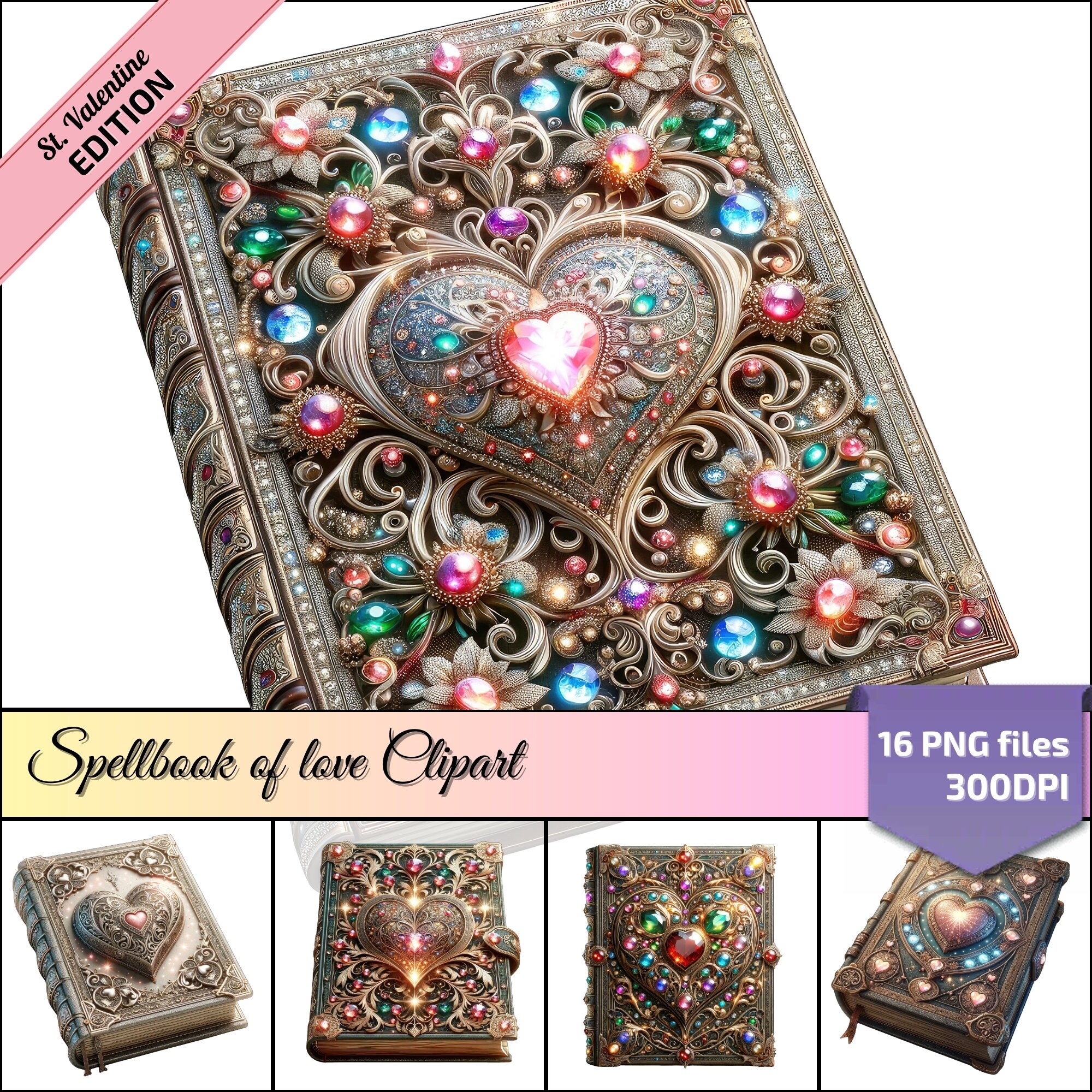 Magical Love Spellbook Clipart Enchanted Amour Tome, Ornate Heart ...