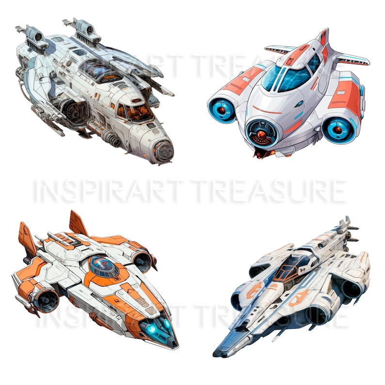 Watercolor Acrylpaint Spaceships , Spacecrafts, 14 High Quality Pngs ...