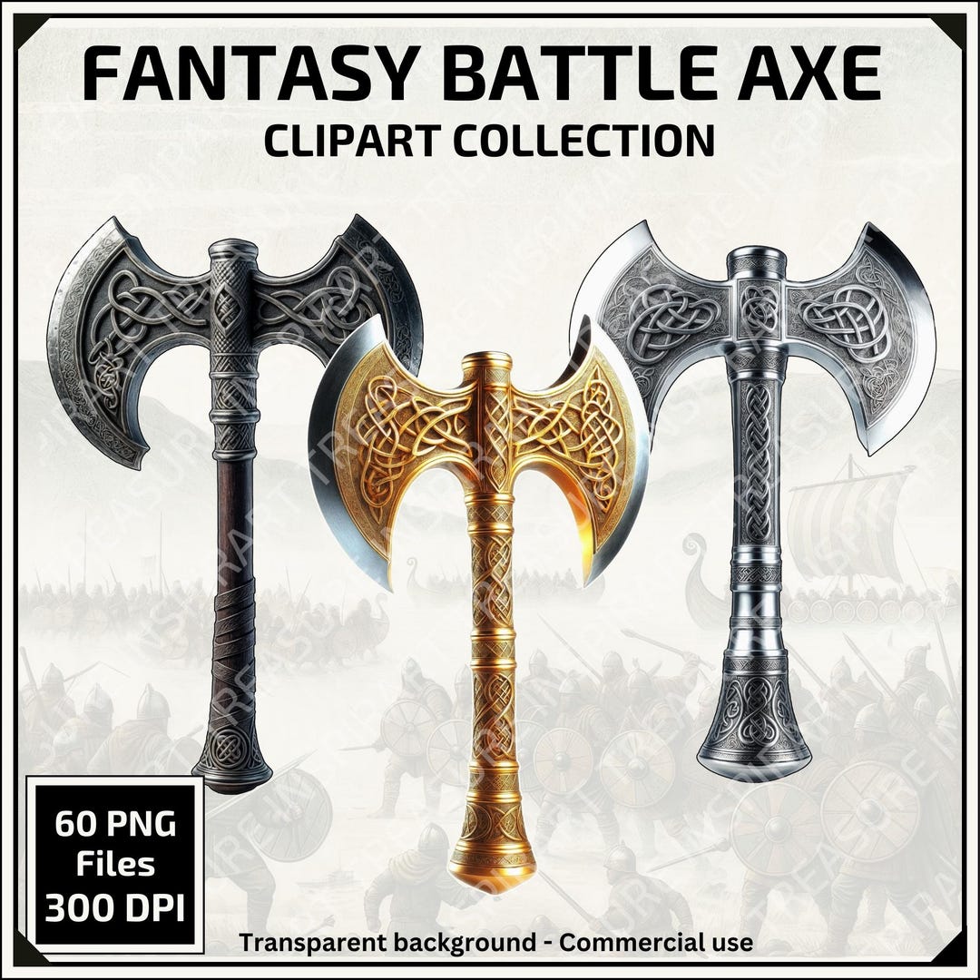 Fantasy Battle Axe Clipart Collection, Barbarian Axe, Viking War Axe ...