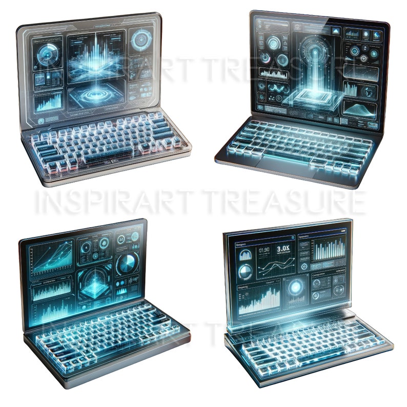 Holographic Computer Clipart Futuristic Gadgets Spaceship Junk Journal ...