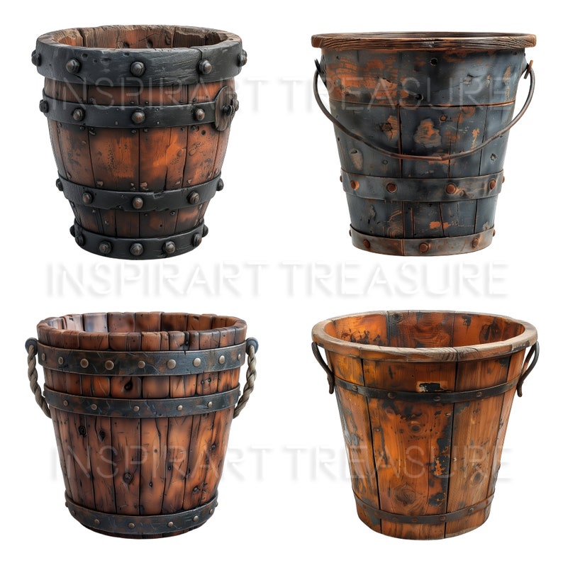 Wooden Bucket Clipart, Garden Bucket, Rustic Garden Decor, Ideal for ...