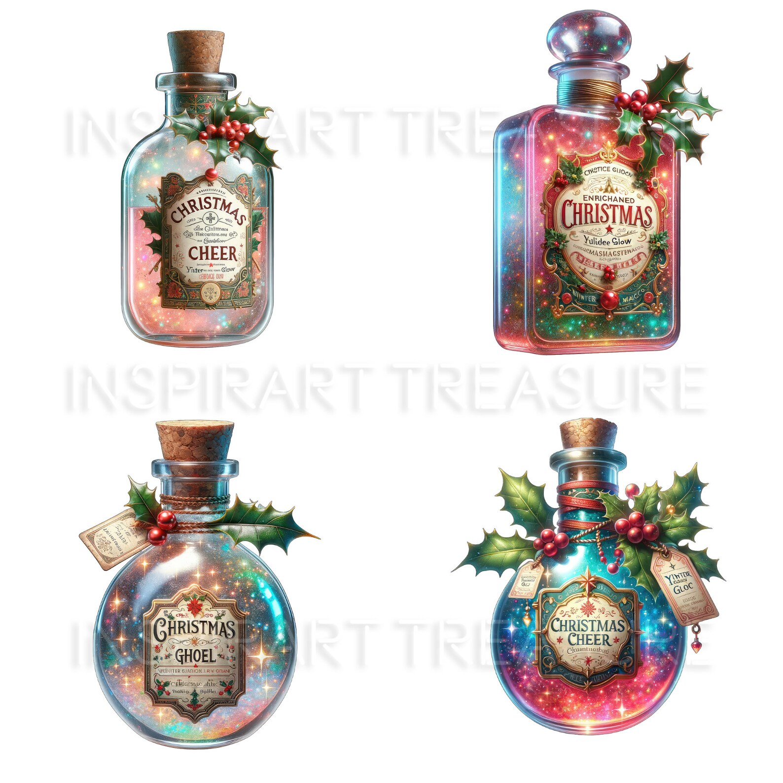 Whimsical Christmas Potion Bottle Clipart Digital Festive Holiday ...