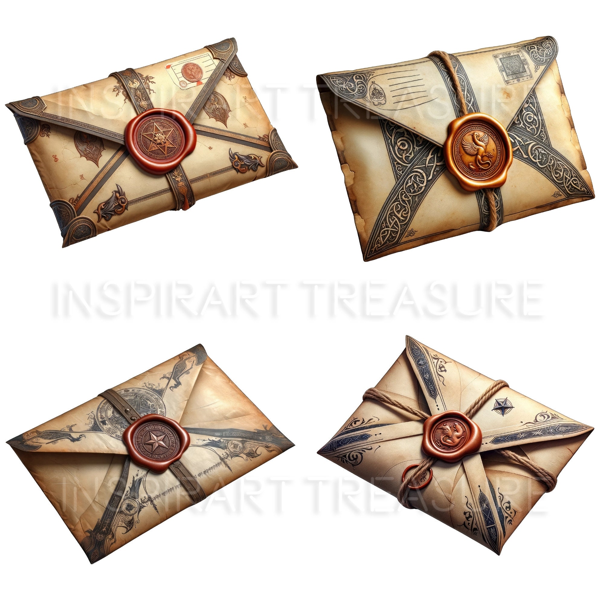 Magical Envelope Clipart, Enchanted Scroll Design, Wax Seal, Digital ...