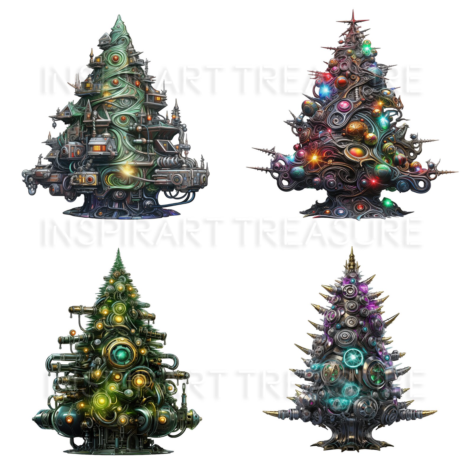 Printable Cyberpunk Christmas Tree, Space-themed Decor, Hi-tech Lover's ...