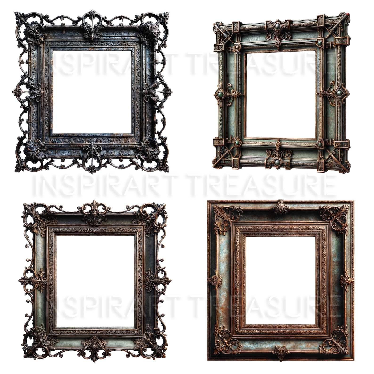 Old Metal Frame Clipart, PNG Vintage Picture Frame Set, Printable ...
