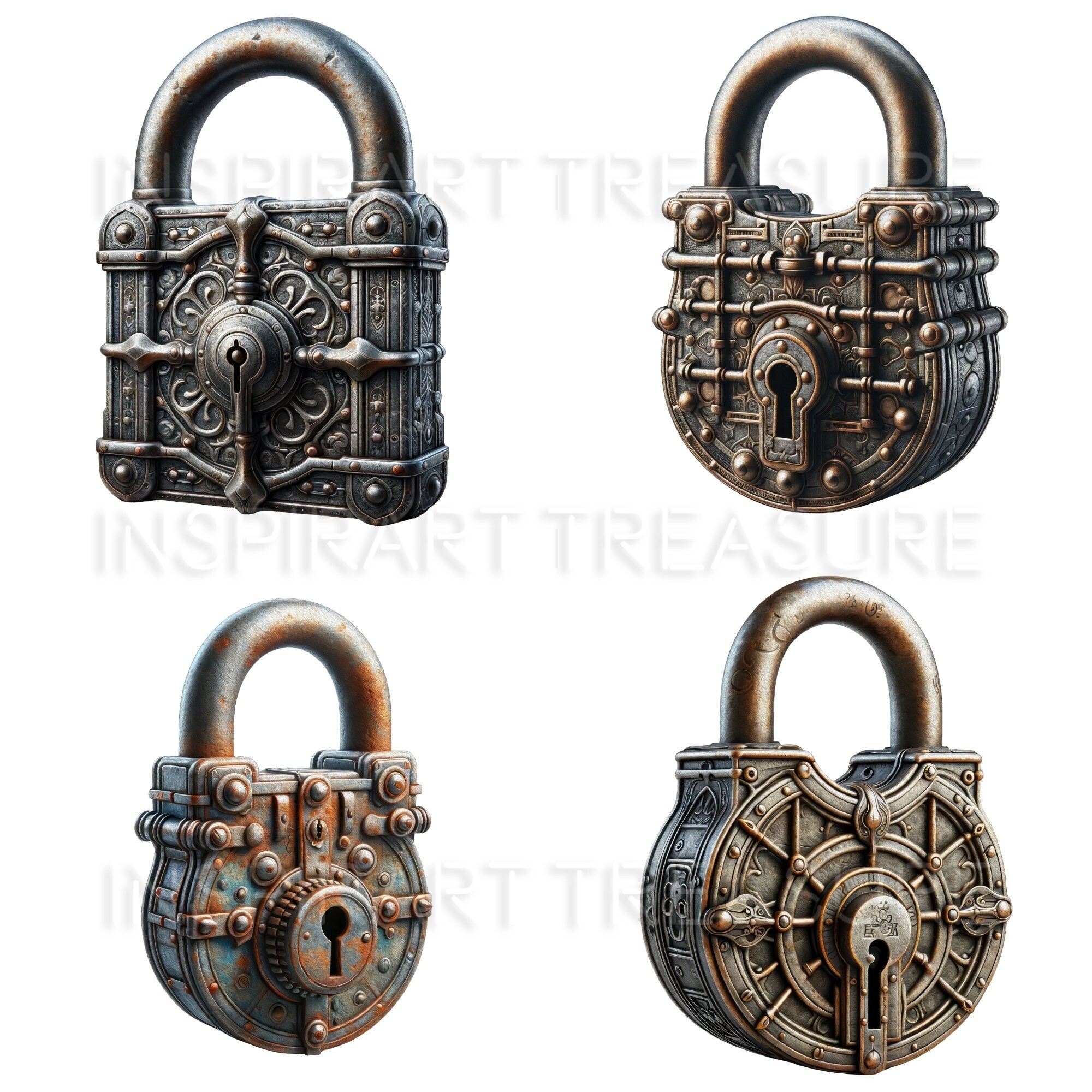 Antique Padlock Vintage Rustic Clipart PNG Images, DIY Crafts Project ...