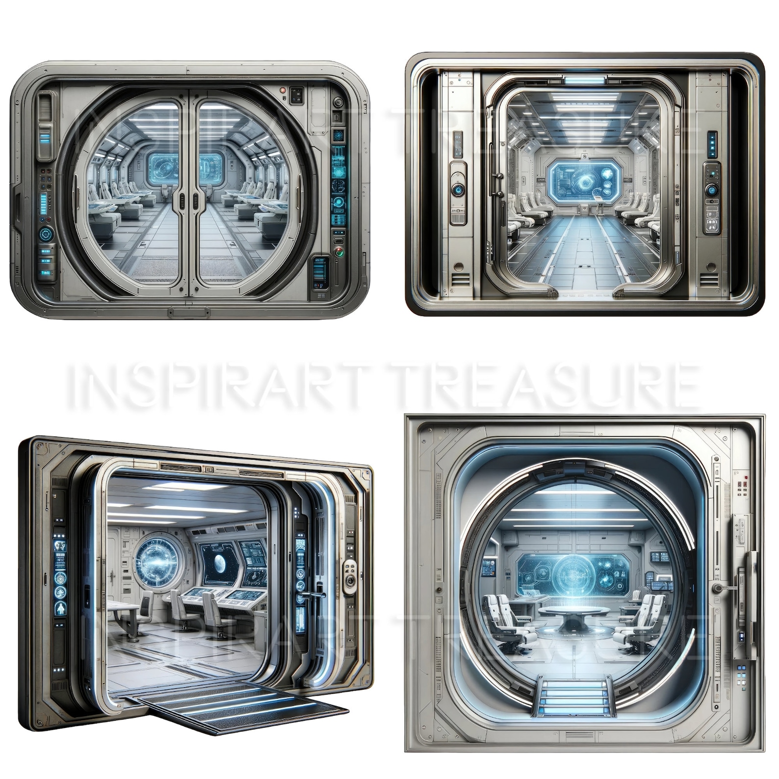 Watercolor Spaceship Command Room Clipart Spaceship Junk Journal Page ...