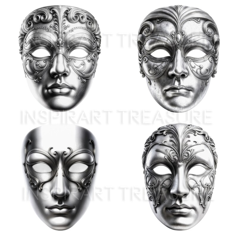 Silver Masquerade Mask Clipart PNG Carnival Masks for Man, Ideal for ...