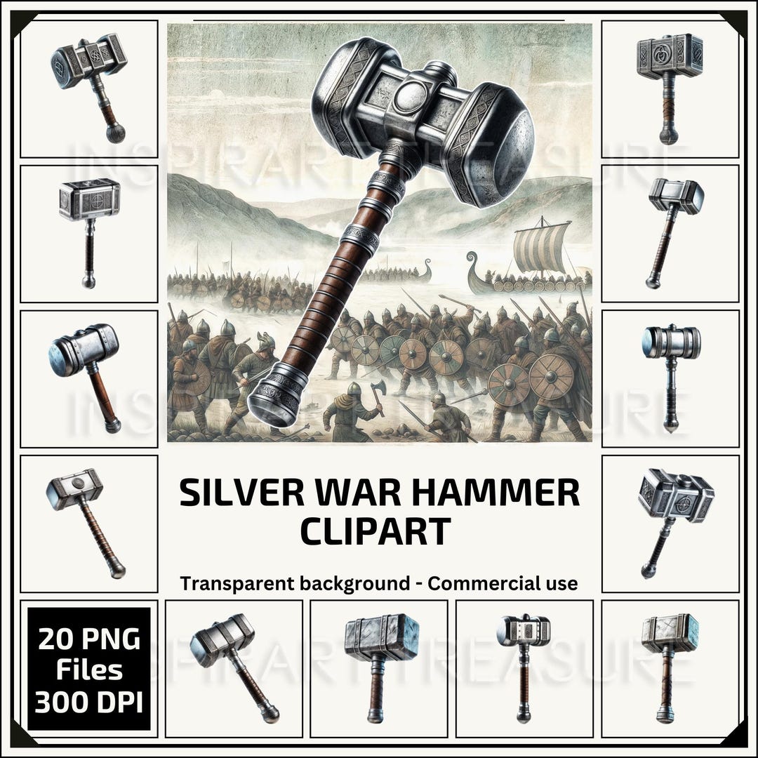 Silver War Hammer Clipart PNG Medieval Fantasy Weapon Combat Ready ...