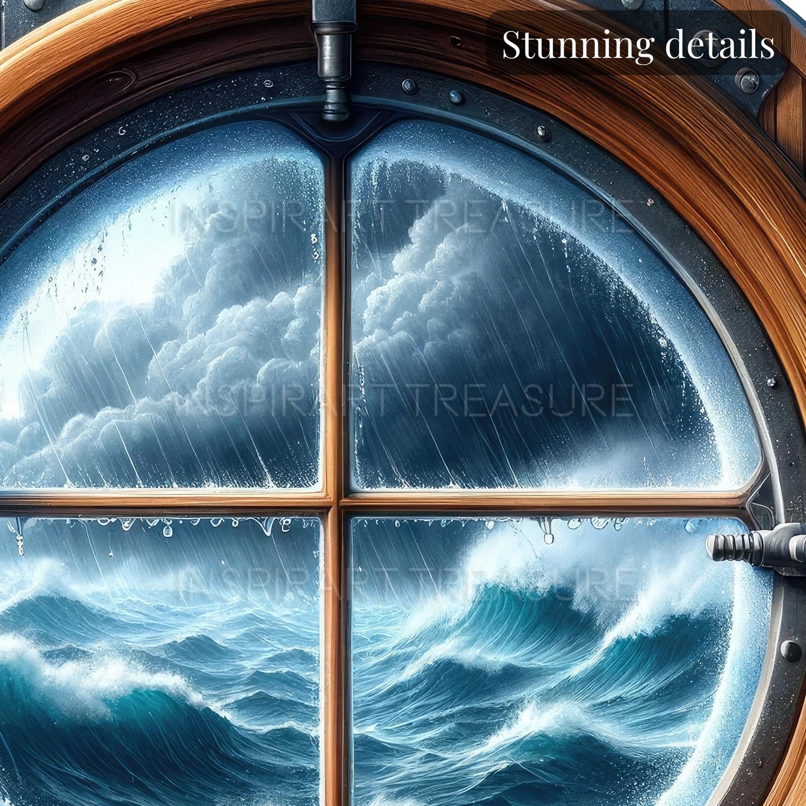 Nautical Watercolor Ship Window Clipart, Stormy Sea View Art, Round ...