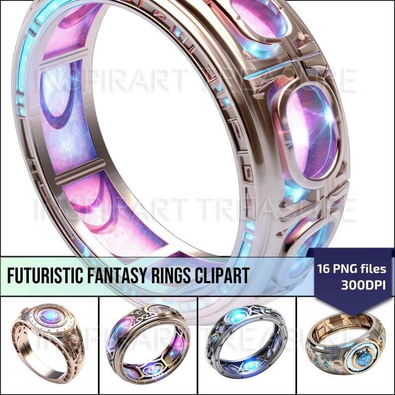 Futuristic Ring Clipart, Fantasy Rings Clip Art Bundle, Magic Ring ...
