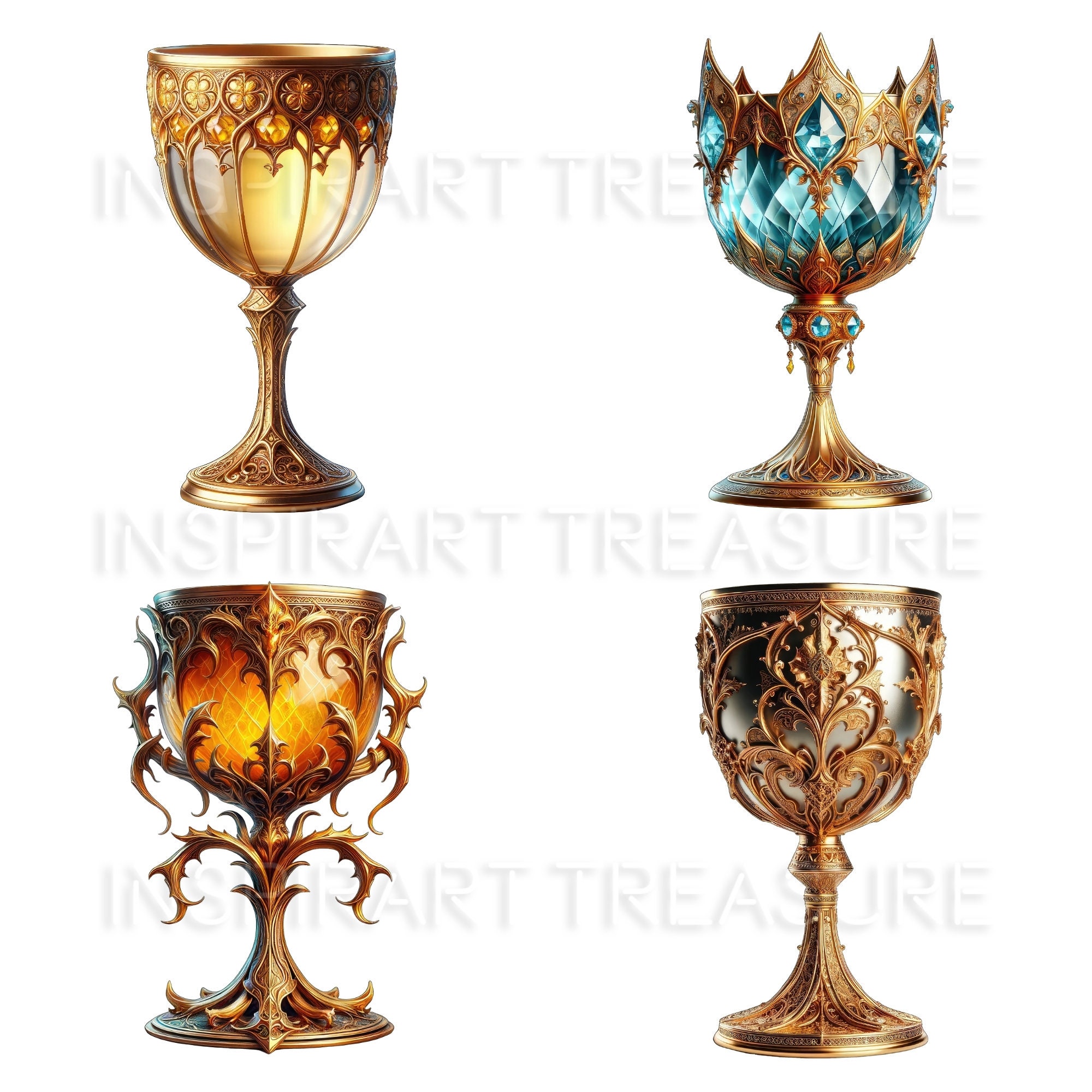 Golden Crystal Fantasy Goblet Clipart, Medieval Wine Glass Design, Wine ...