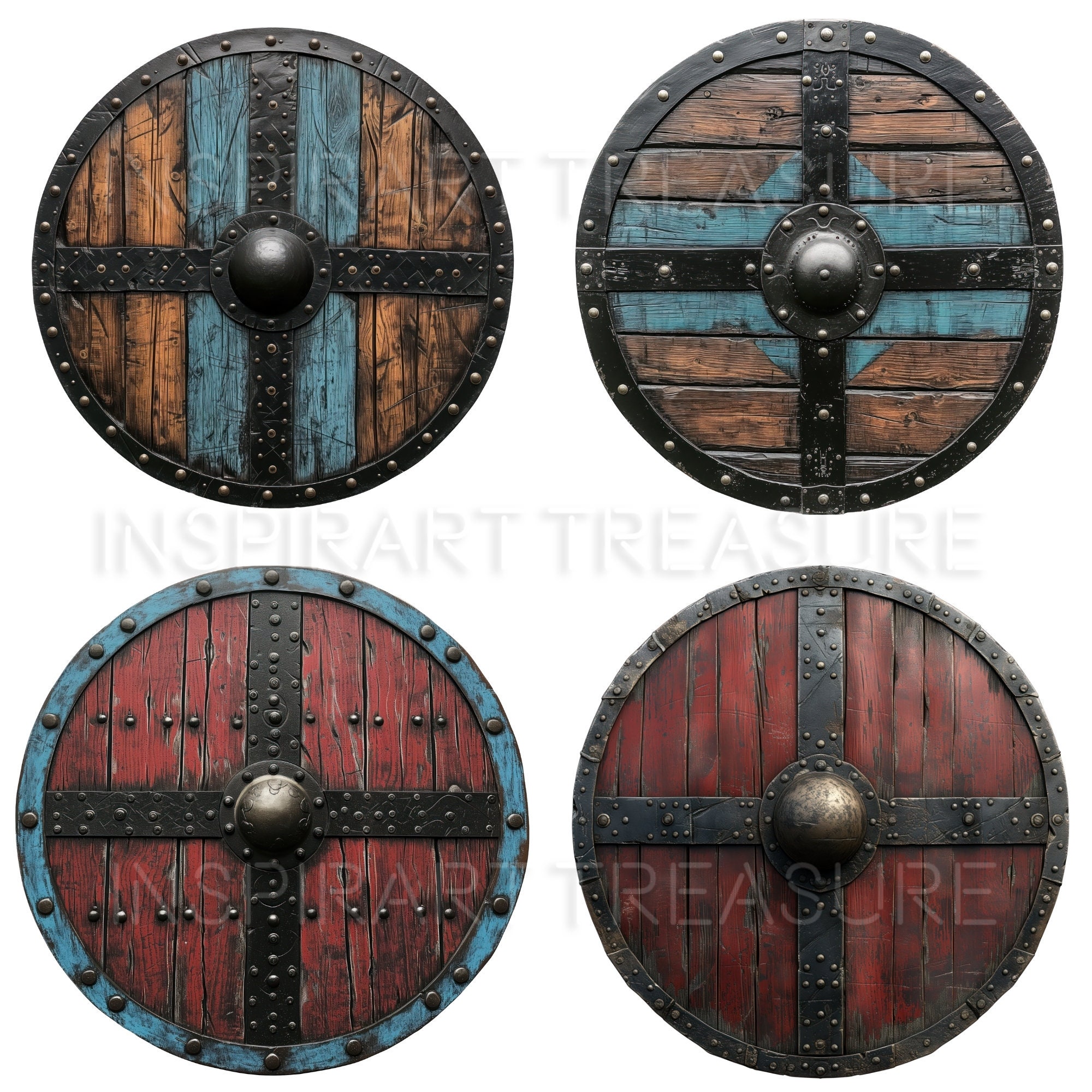 Viking Shields Clipart, Medieval Wooden Round Shield PNG for DIY ...