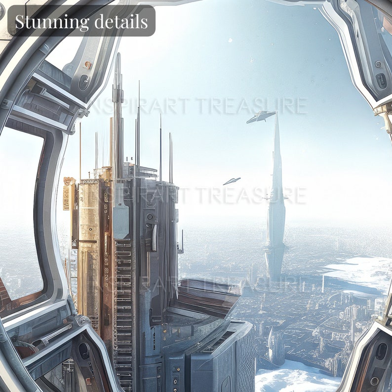 Sci Fi Watercolor Spaceship Window Clipart, Digital Scrapbook Paper Kit ...