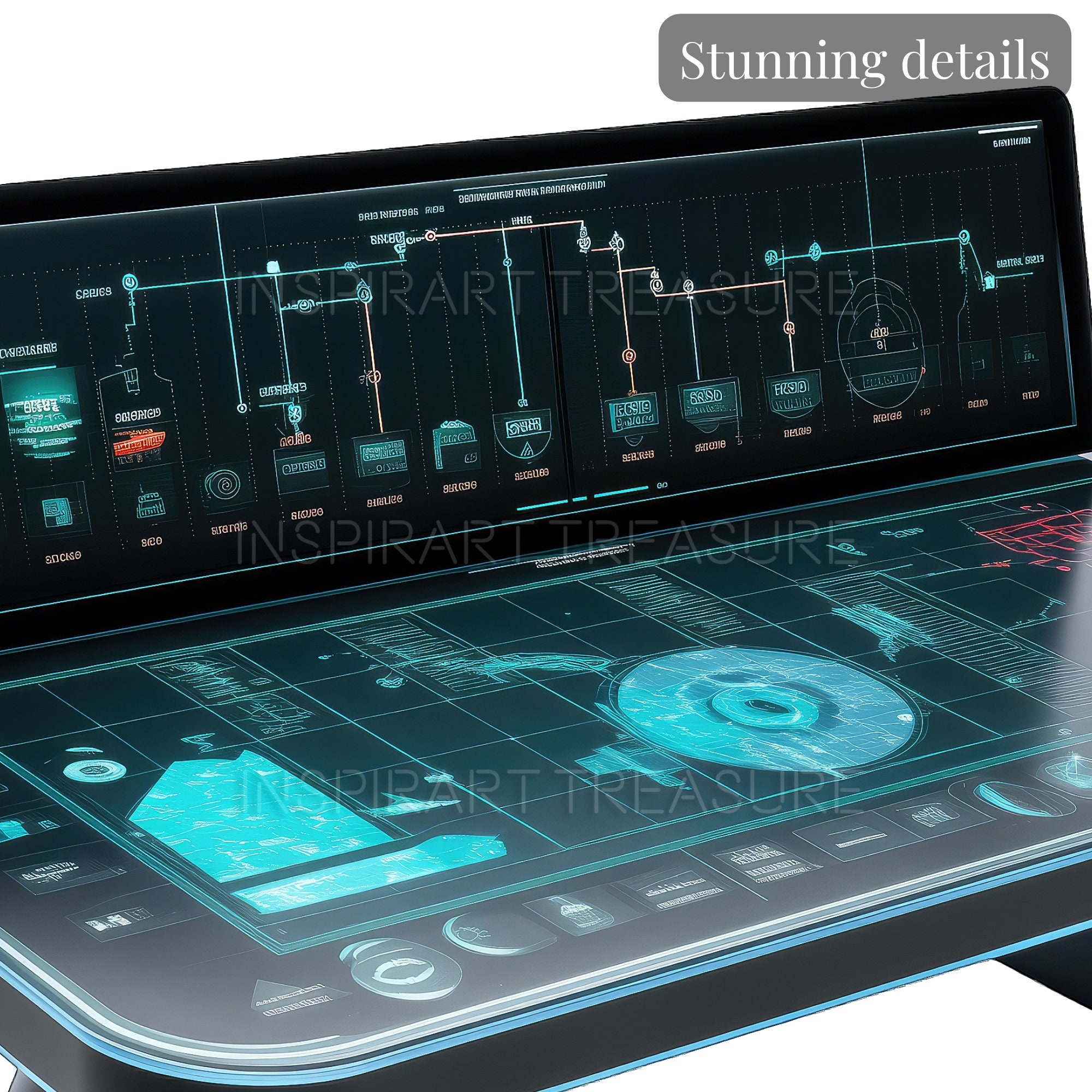 Holographic Spaceship Control Table Clipart, Futuristic 3D Interface ...