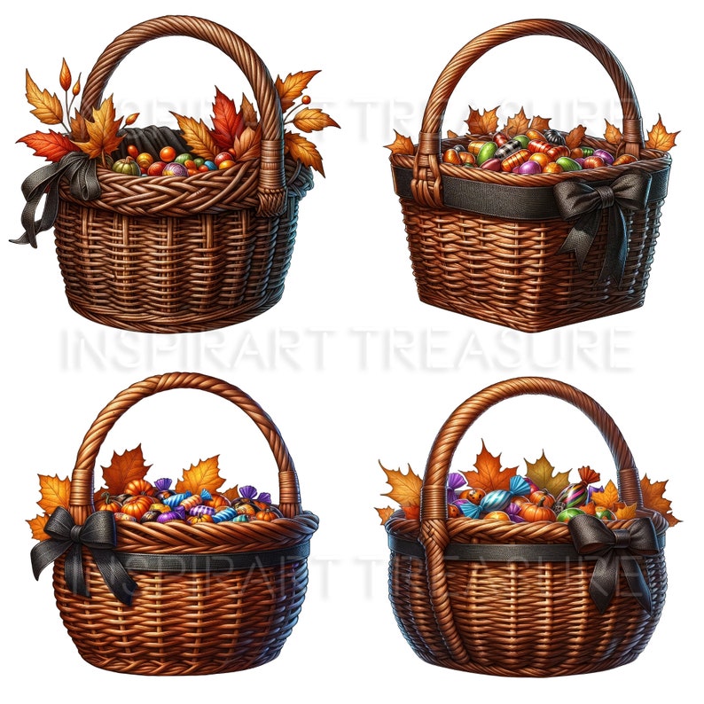 Halloween Wicker Basket Clipart PNG Kit Basket With Pumpkins Digital ...