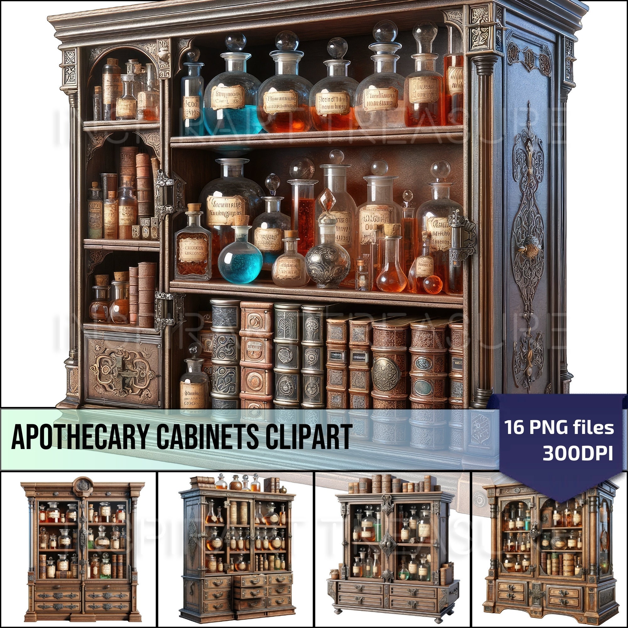 Magic Potion Apothecary Cabinet Clipart, Witchcraft Kit Scrapbook Paper ...