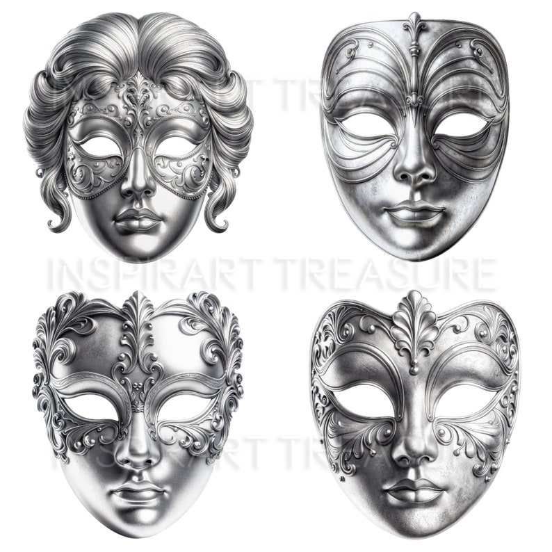 Silver Masquerade Mask Clipart PNG Carnival Masks for Woman, Ideal for ...