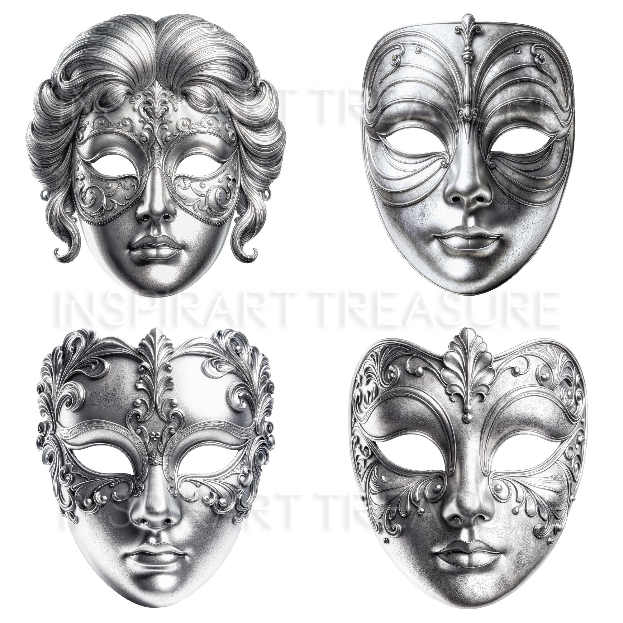 Silver Masquerade Mask Clipart PNG Carnival Masks for Woman, Ideal for ...