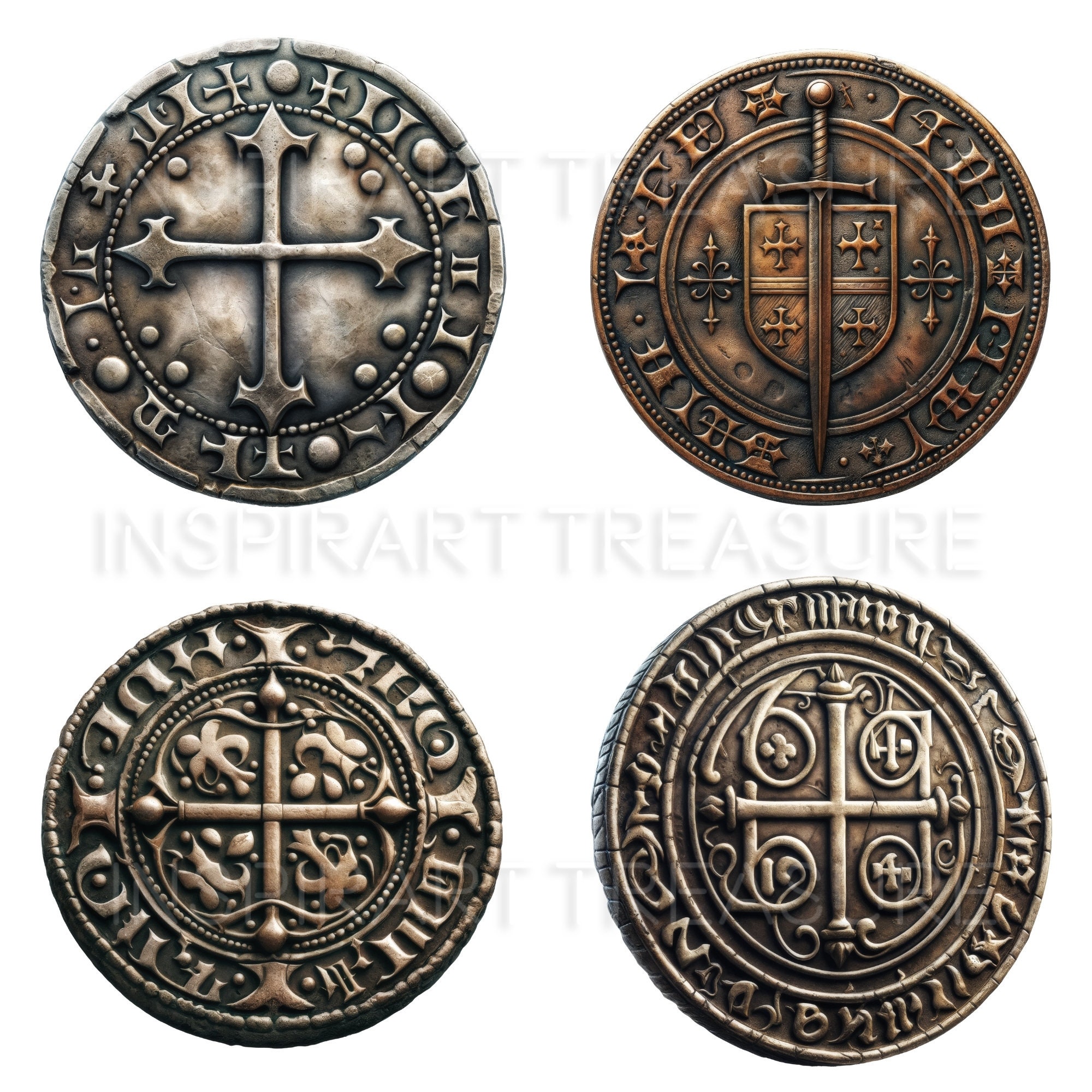Fantasy Metal Coins Clipart, DND Metal Coin PNG Fantasy Currency Art ...