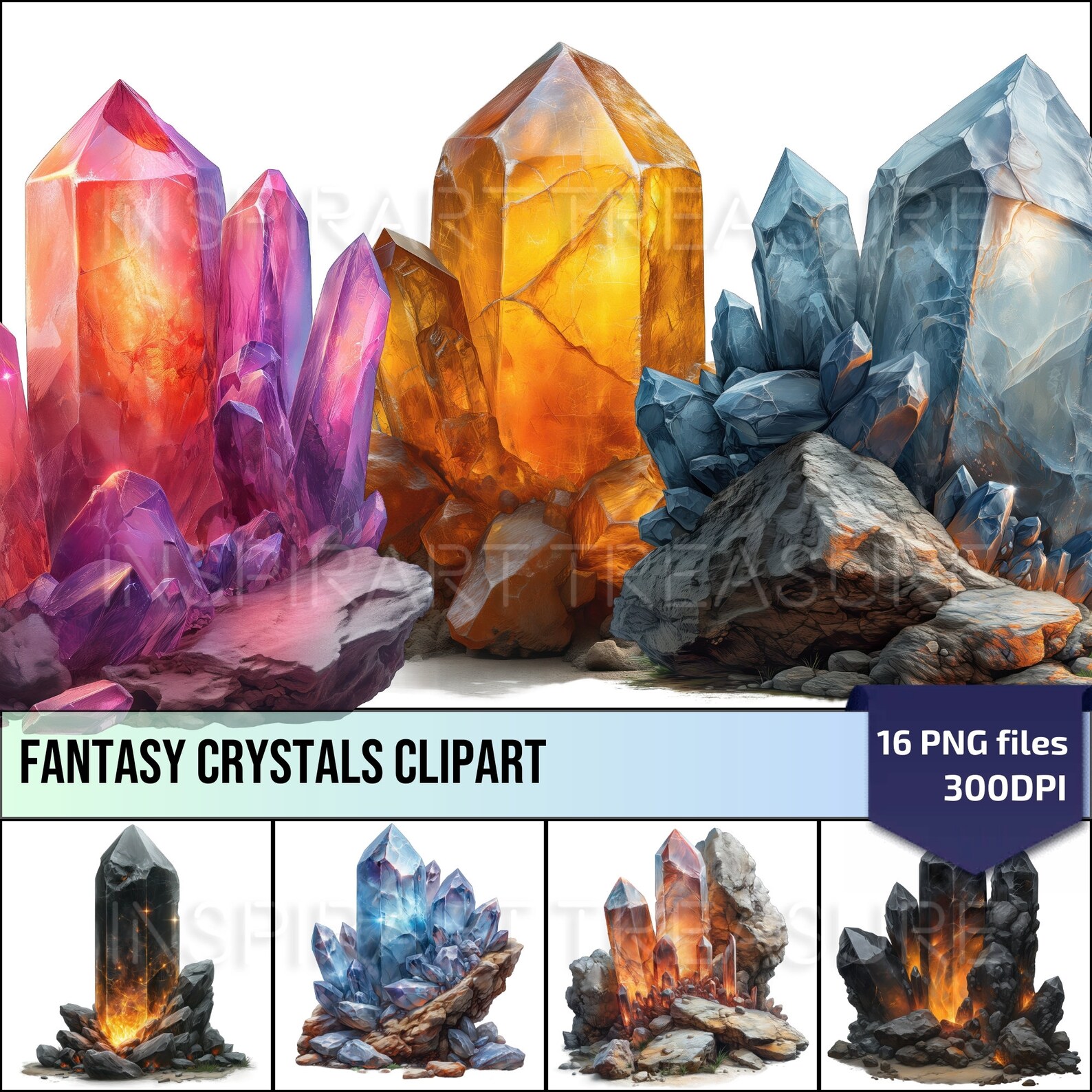 Watercolor Fairy Crystals Clipart, Fantasy Crystal Gems PNG, Fantasy ...