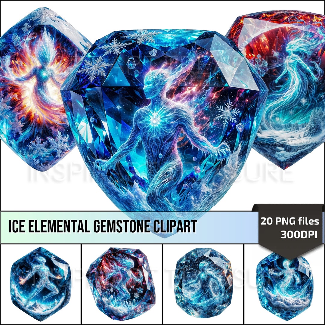 Ice Elemental Gemstone Clipart, Frozen Elements Crystal Gemstones PNG ...